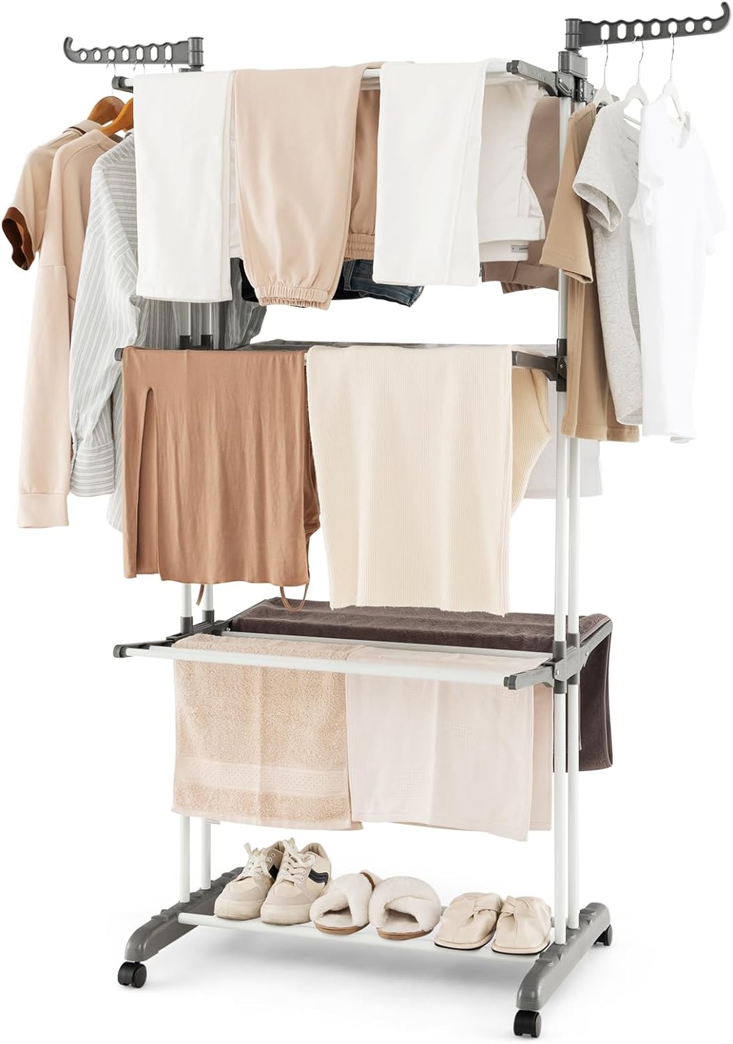Tendedero Plegable de Ropa de 4 Niveles con 2 Alas, 3 Bandejas ...