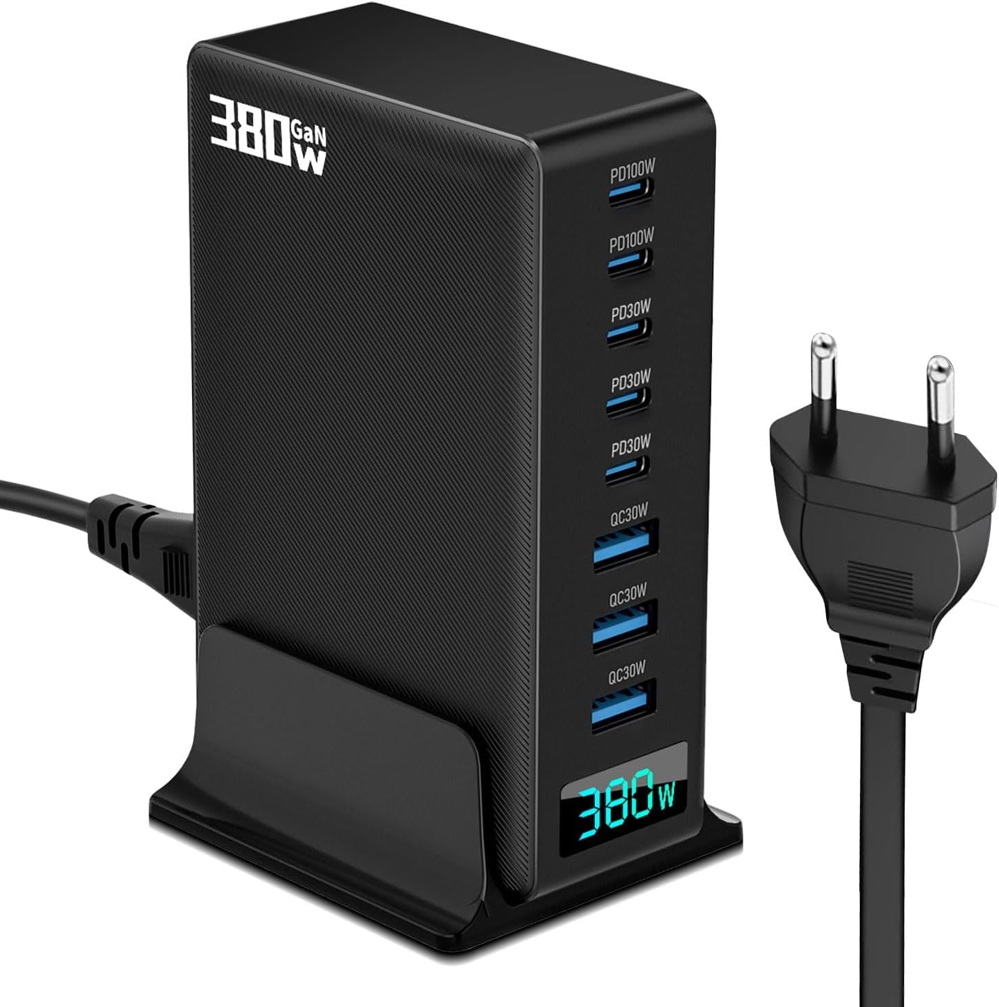 Chargeur USB C 380 W - Chargeur rapide GaN III 8 ports avec 5 ports USB-C et 3 ports USB-A ...