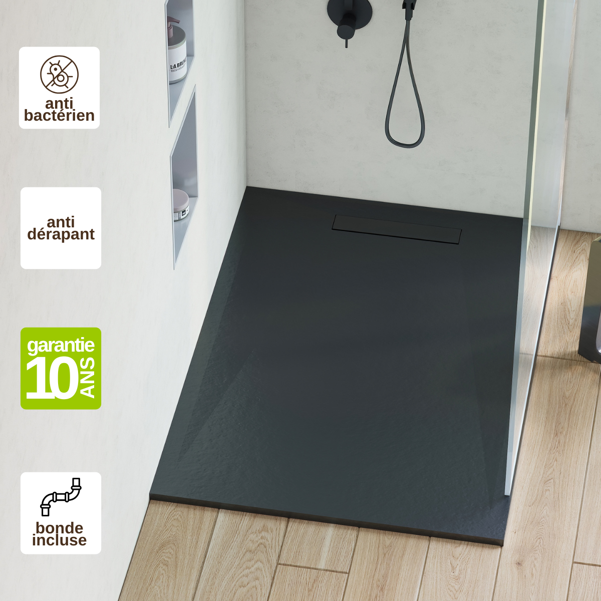 Receveur de Douche Extraplat 80X160cm Graphite - Résine Minérale ...