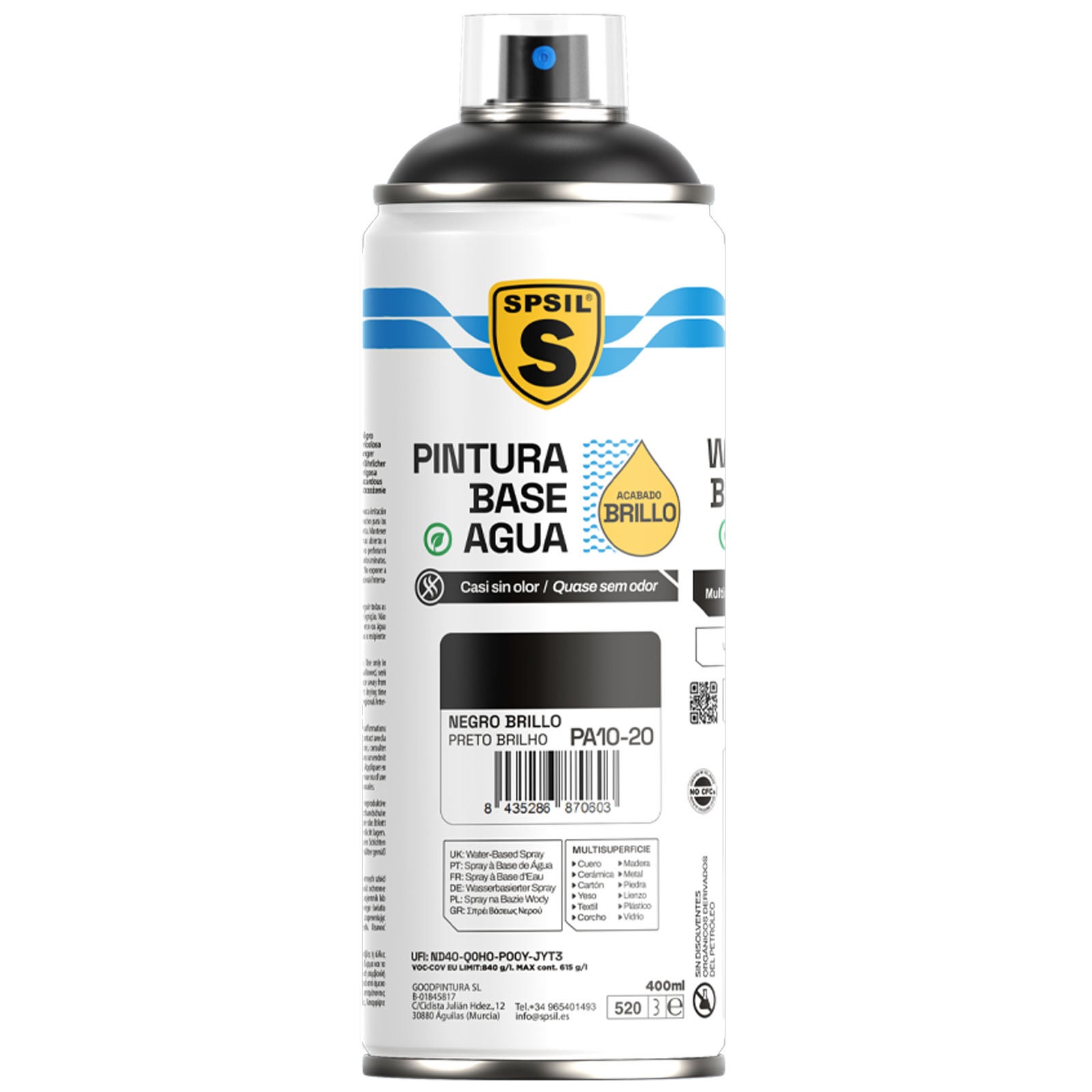 Pintura Spray al Agua SPSIL Color Negro 400ml - Multisuperficies ...