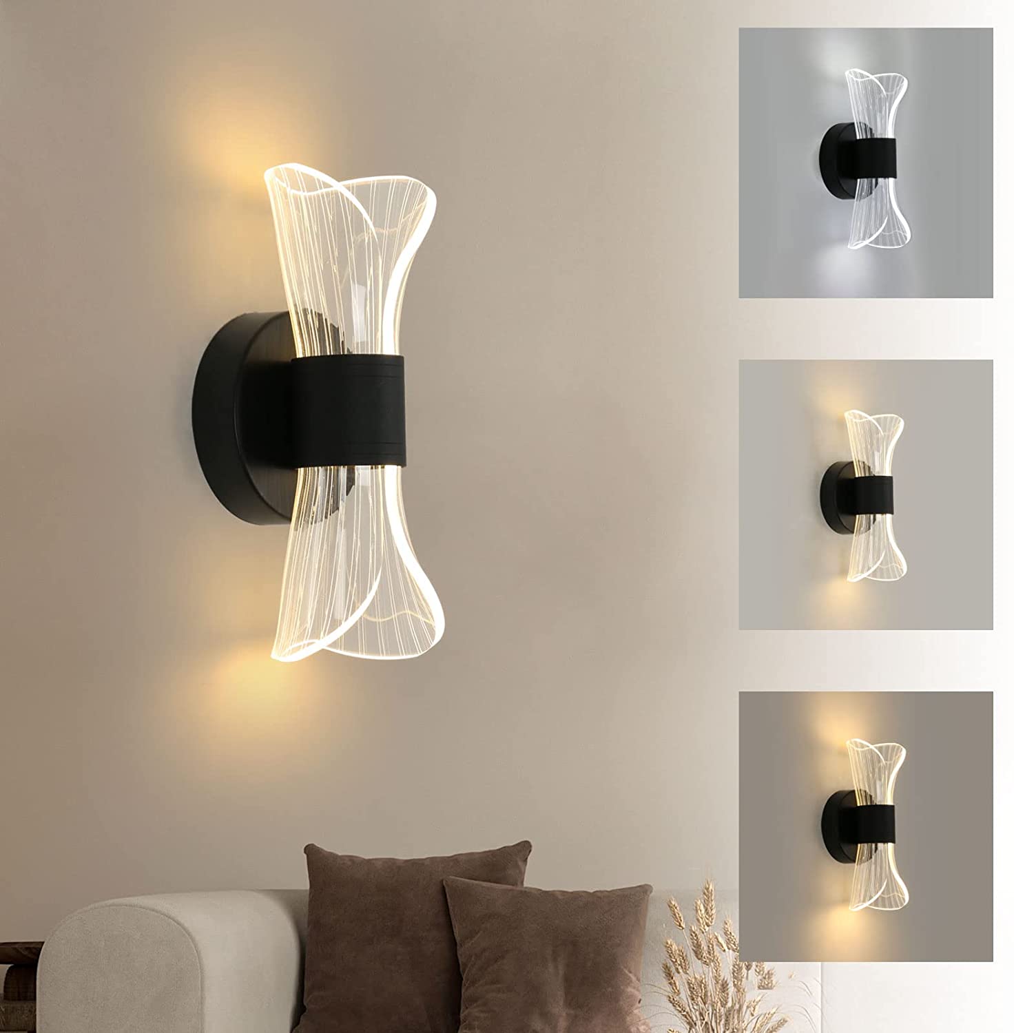 Applique murale intérieur led dimmable moderne, noir, 22*10*8cm, 12w ...