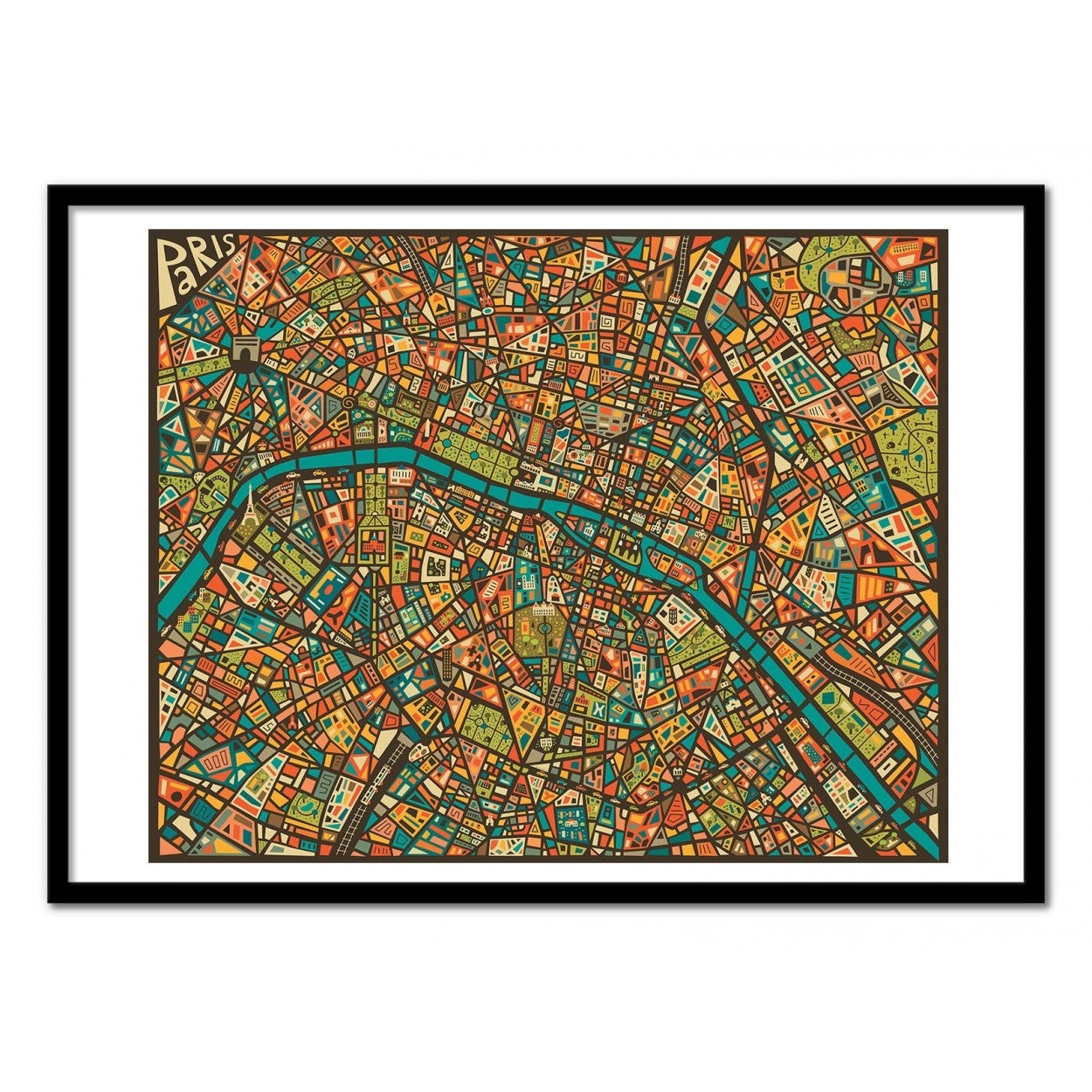 Art-Poster - Paris Street Map - Jazzberry Blue - avec cadre noir 30 x ...
