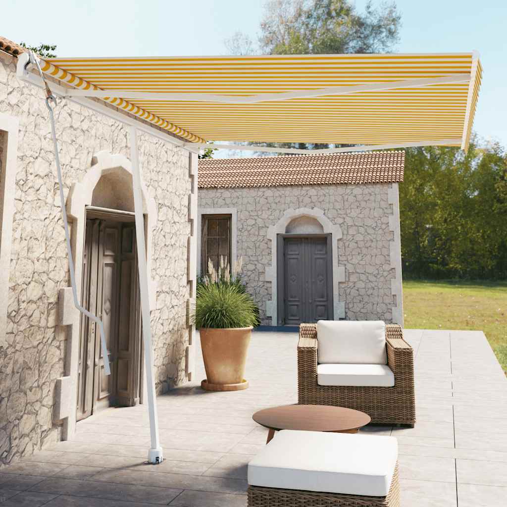 Toldo de pie automático amarillo y blanco 300x250 cm vidaXL | Leroy Merlin
