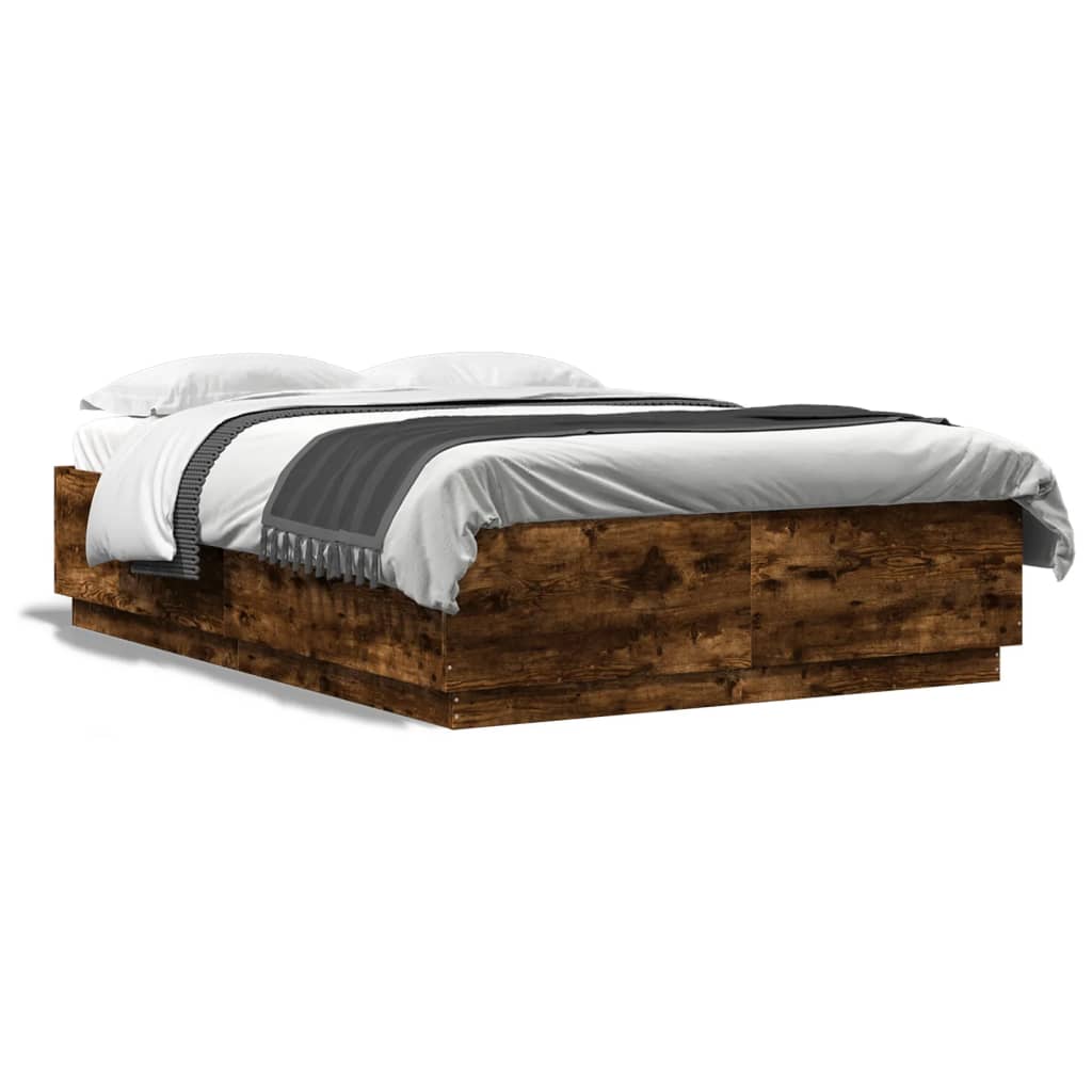 Lit double | Lit adulte | Cadre de lit chêne fumé 120x200 cm bois d ...