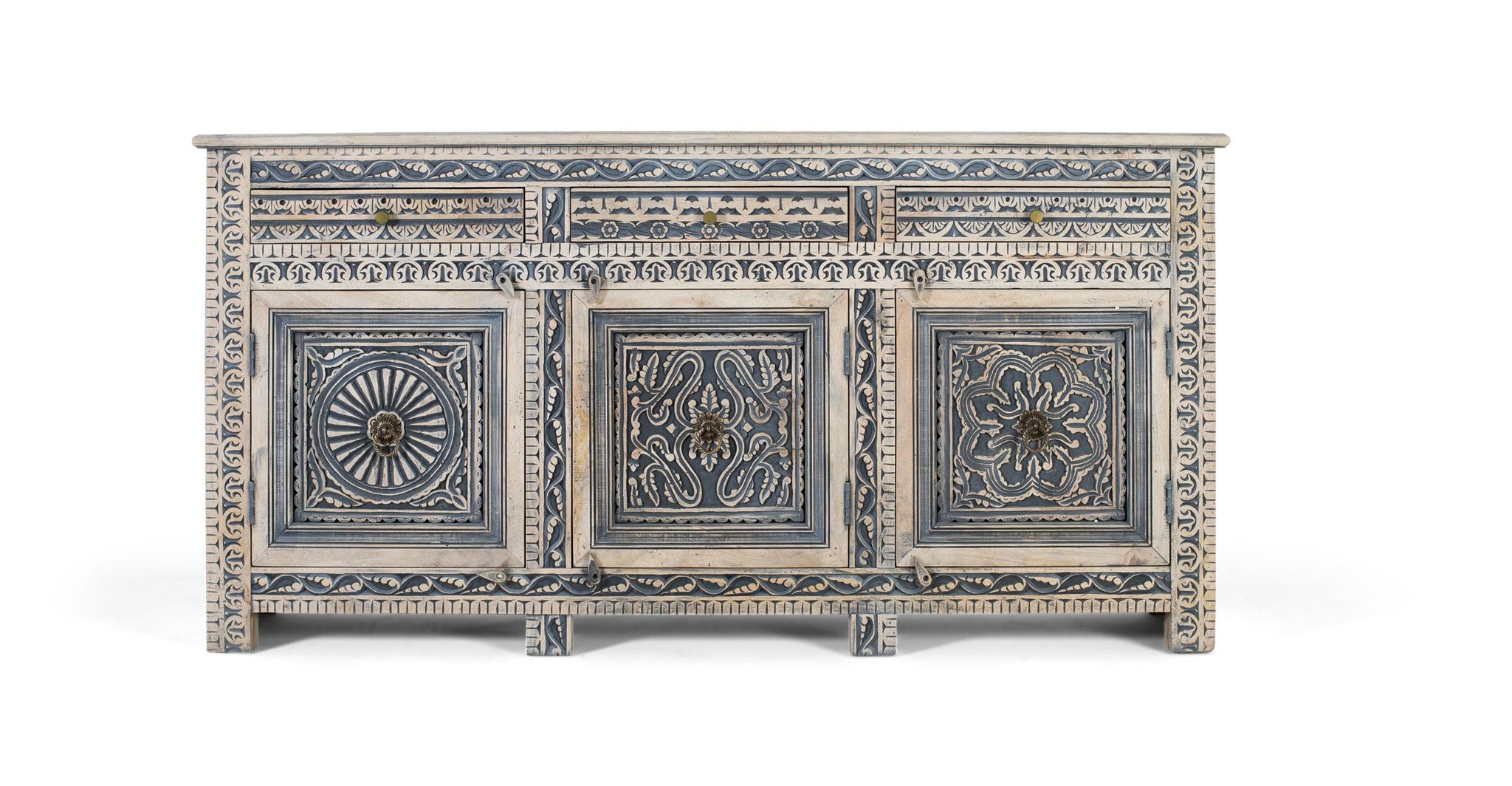 Buffet en bois de manguier, style ethnique colonial, sculpté - 96 x 190 ...