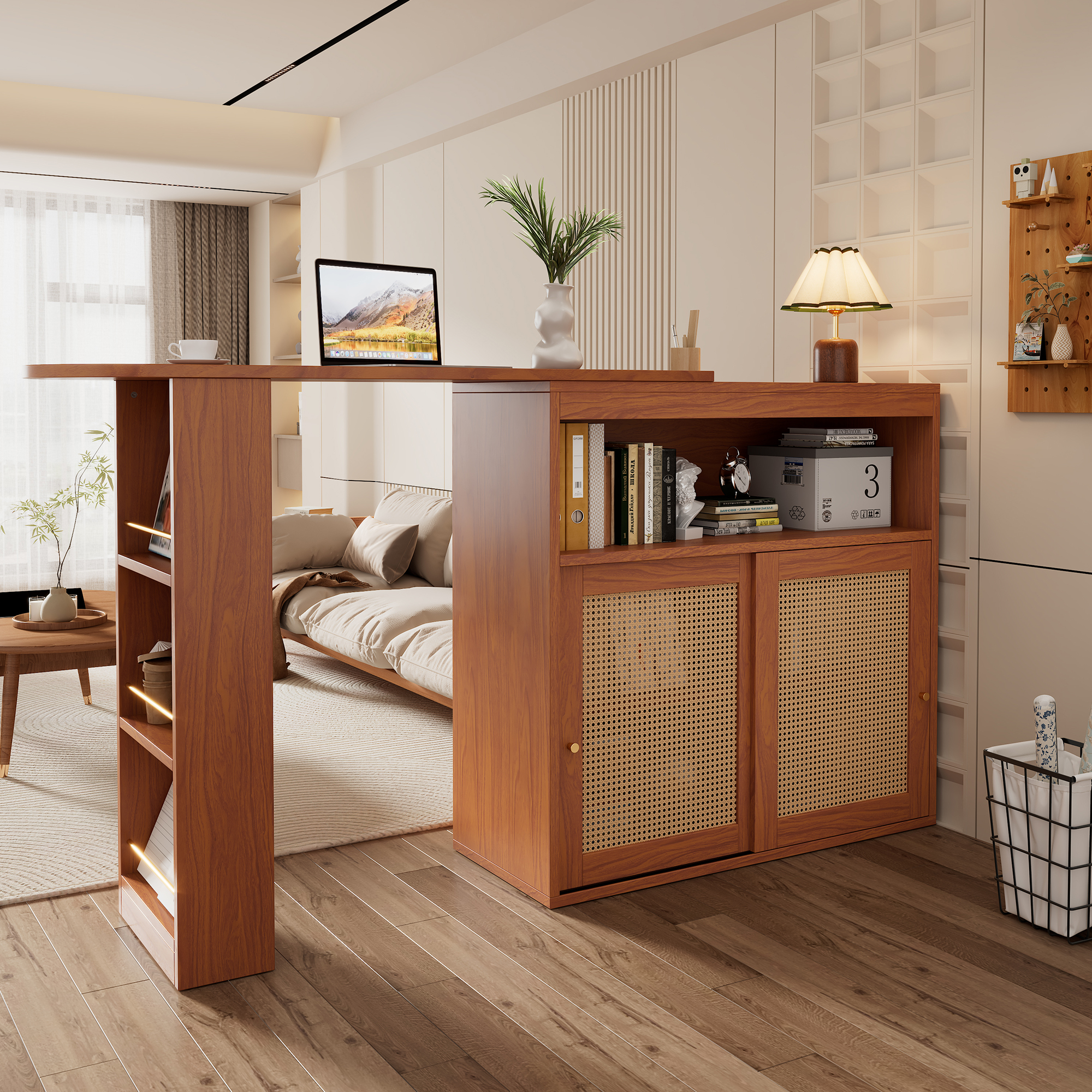 Buffet、Meuble de bar pivotant et escamotable - avec étagères réglables ...