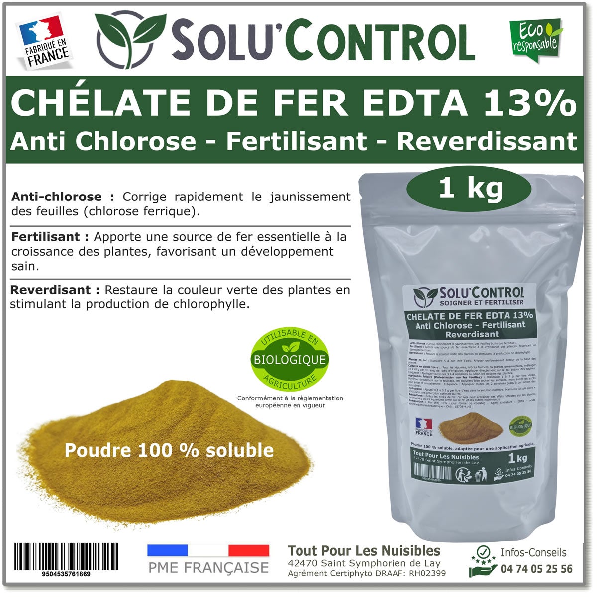 Chélate de Fer EDTA 13%, Anti-chlorose, Fertilisant, Reverdissant-1 kg ...