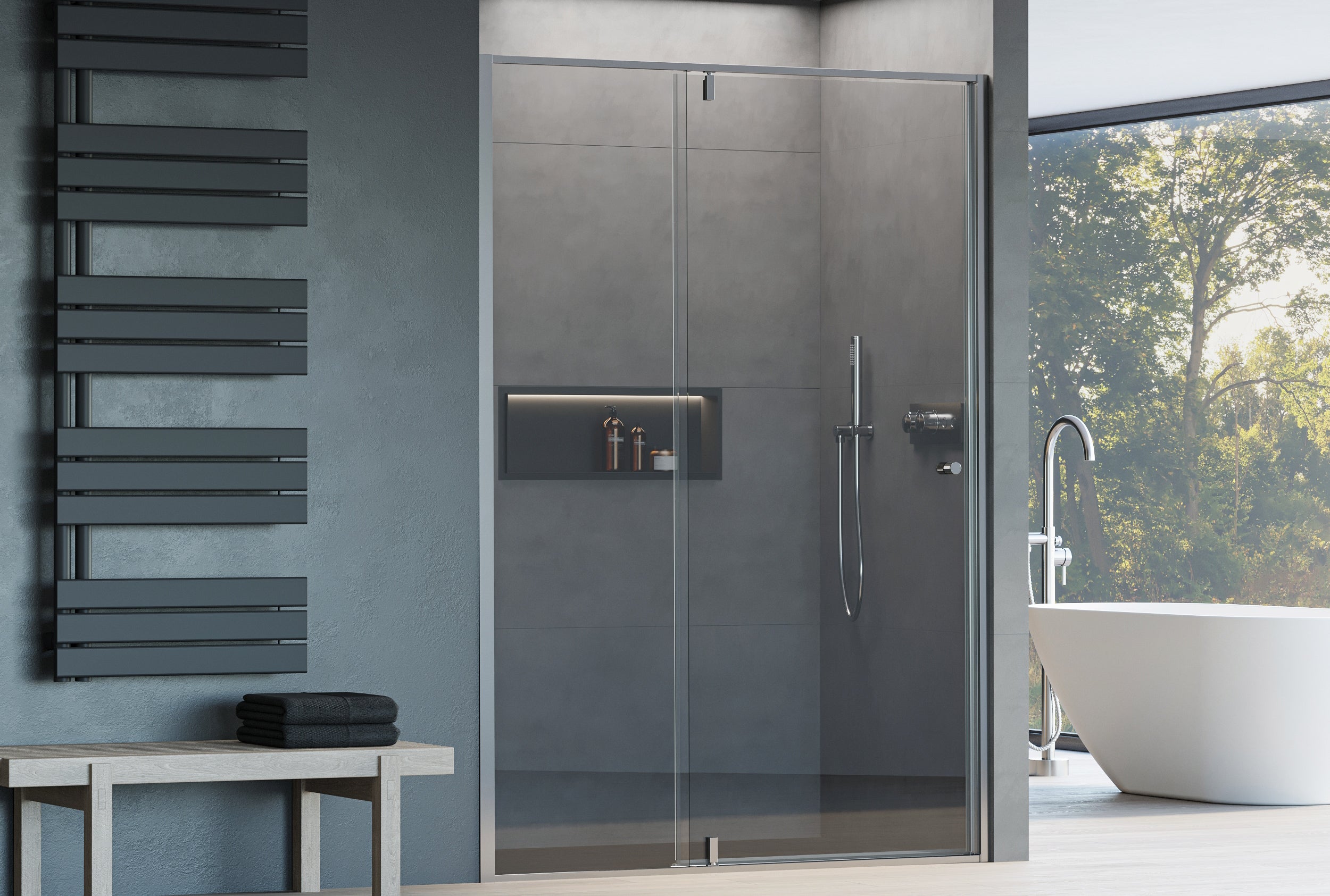 BERNSTEIN - Paroi de douche en niche 140x195cm , profil Chrome, en ...