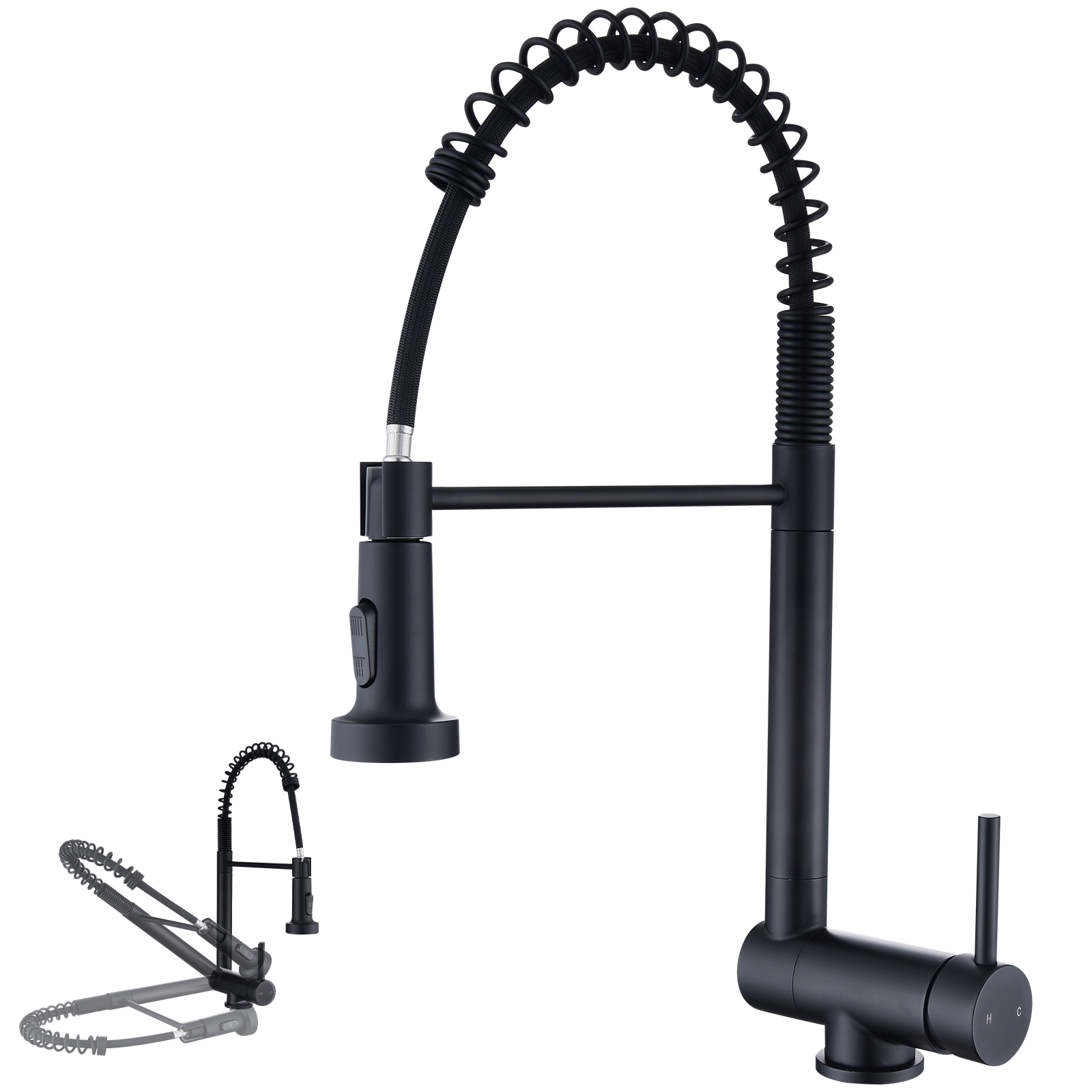 Mitigeur de Cuisine Rabattable Noir Robinet Cuisine à Ressort avec ...