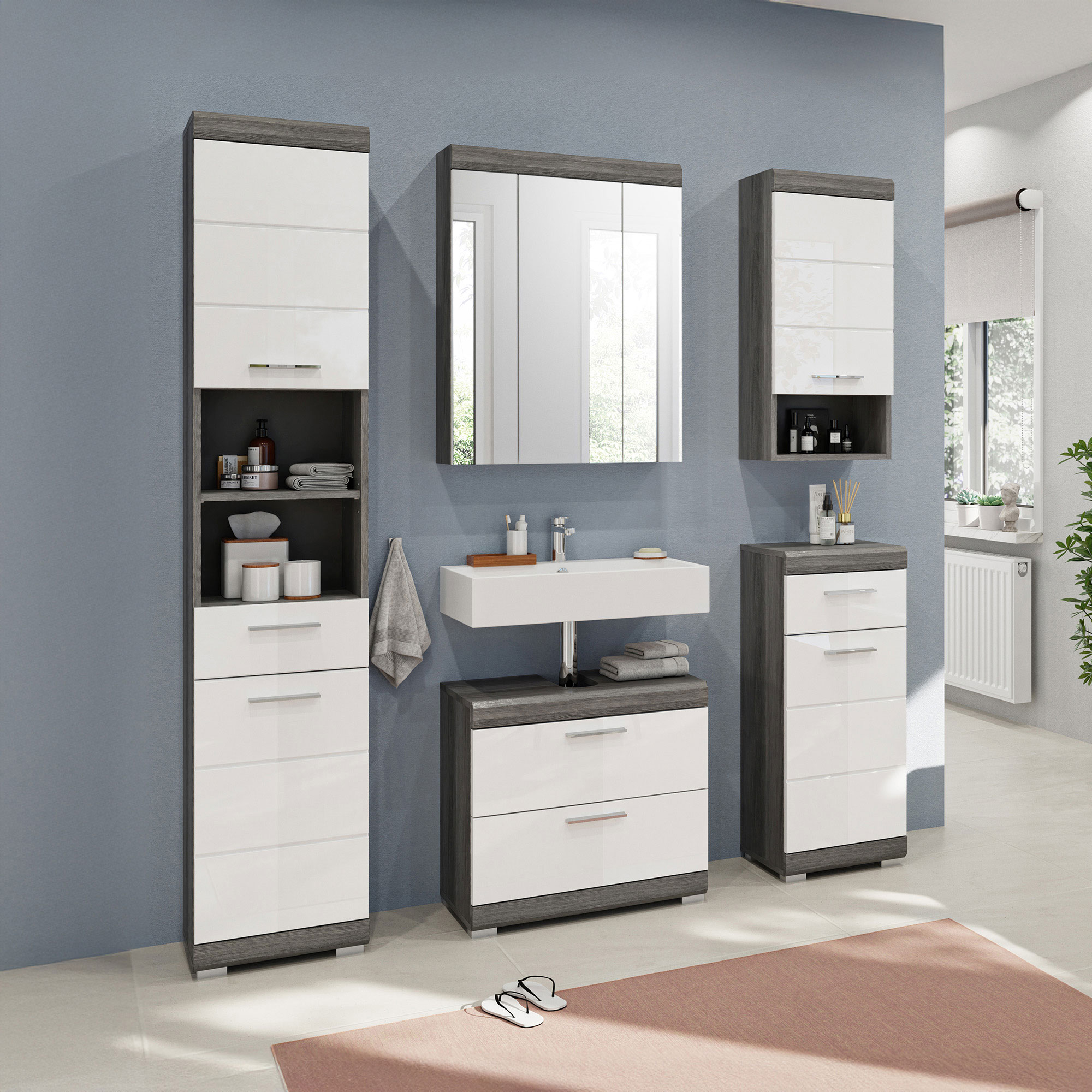 Ensemble 5 meubles de salle de bain anthracite et blanc - ORIE | Leroy ...