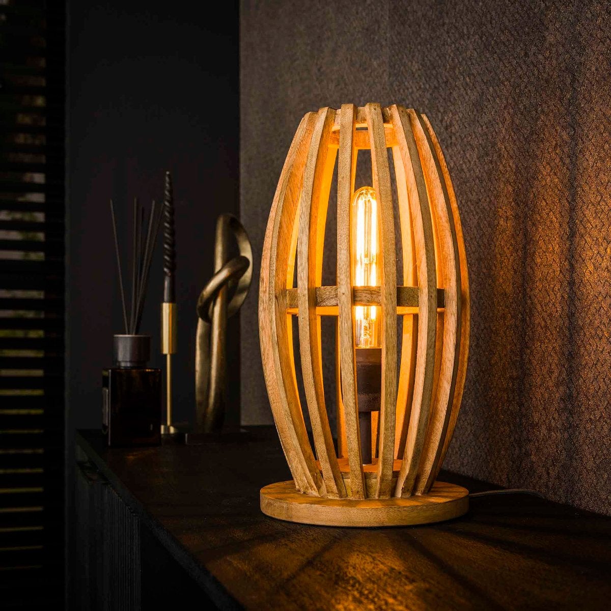 Lampe à poser en bois naturel TIBOR | Leroy Merlin