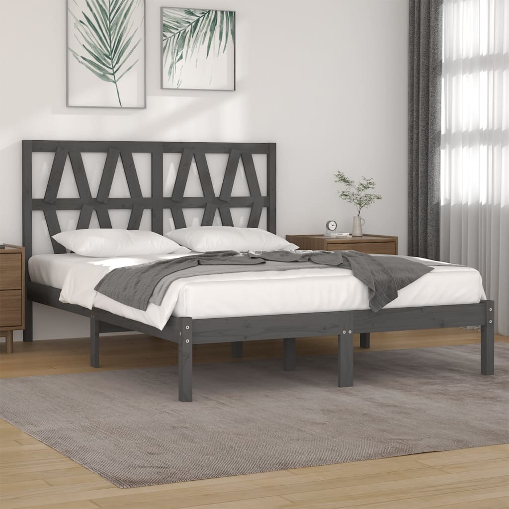Cadre de lit sans matelas gris bois massif 200x200 cm vidaXL | Leroy Merlin