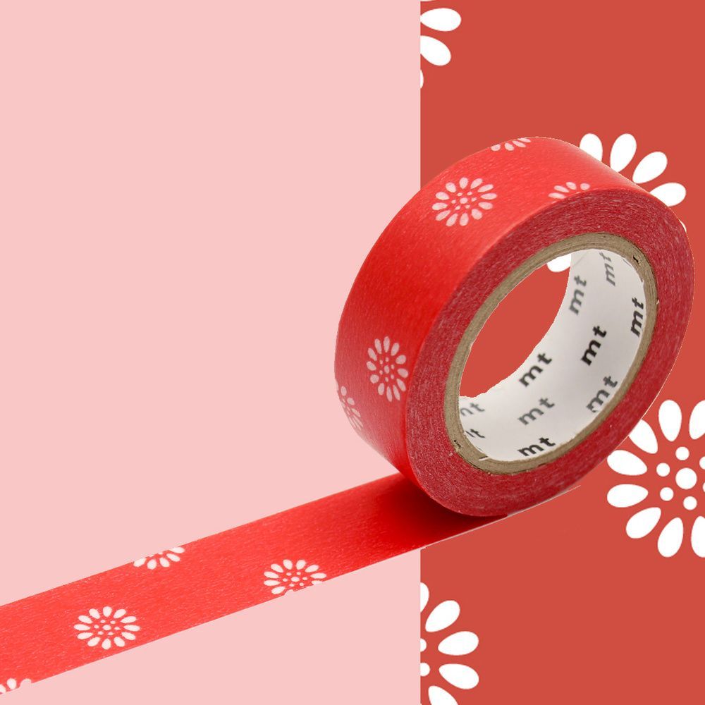 Masking tape fleurs avec fond rouge - 1,5 cm x 7 m - Masking Tape ...
