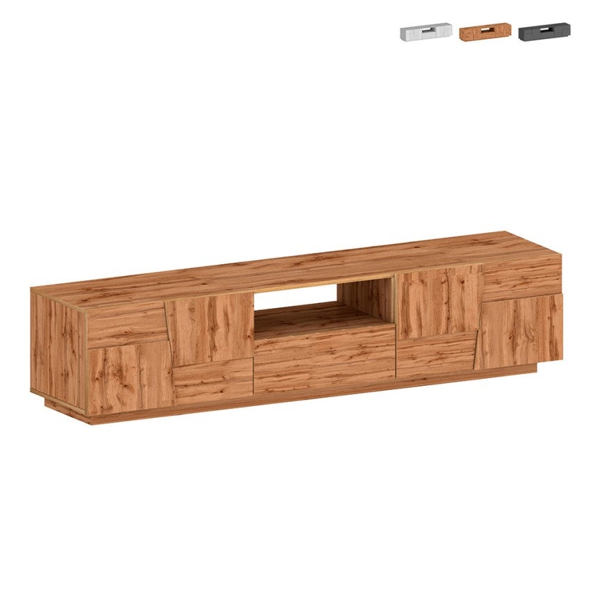 Mueble TV moderno con soporte, 4 puertas y cajón 220x45x46cm Chiron ...