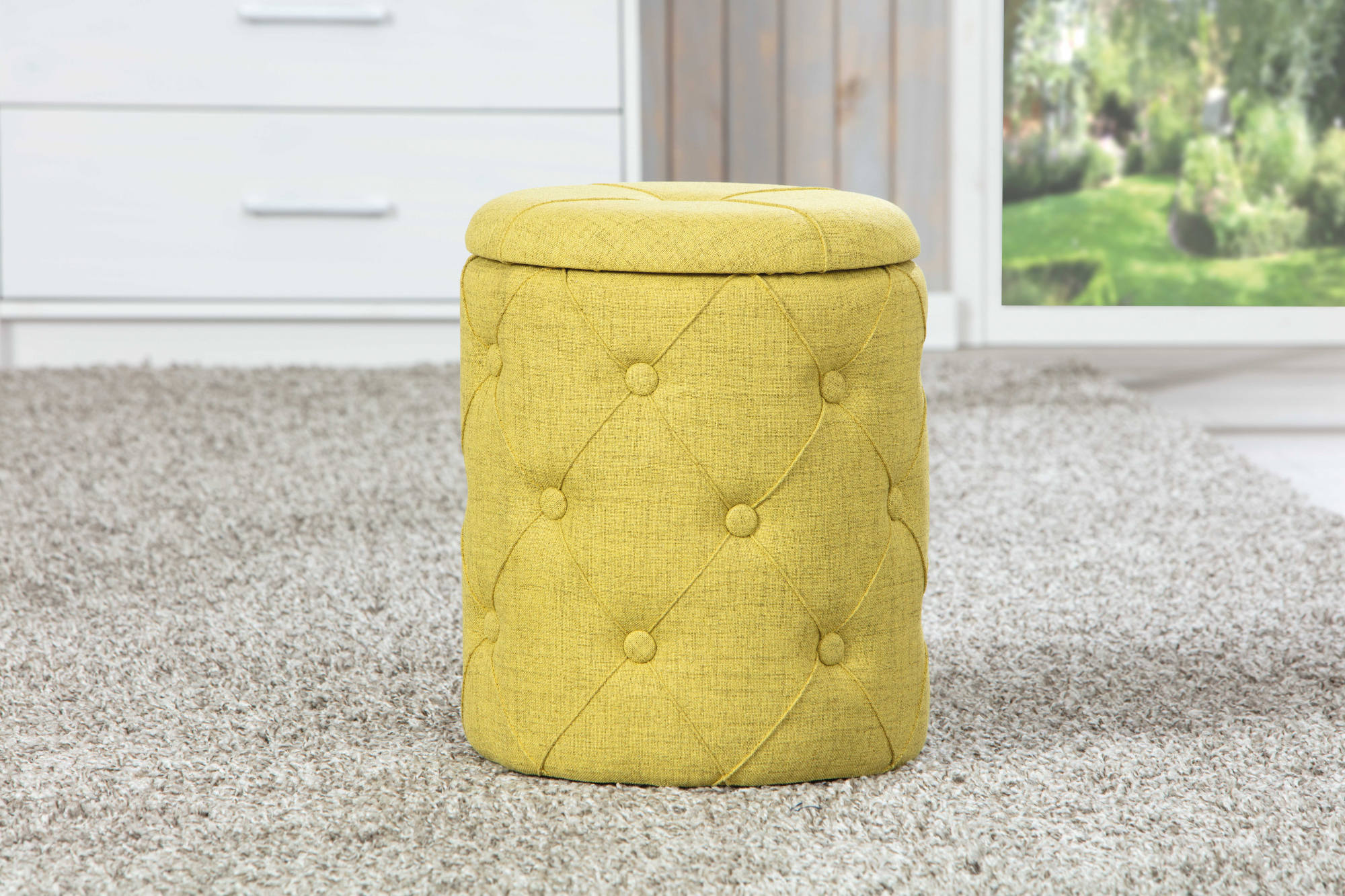 Puf con almacenaje en tejido acolchado amarillo, 34x34x40 cm | Leroy Merlin