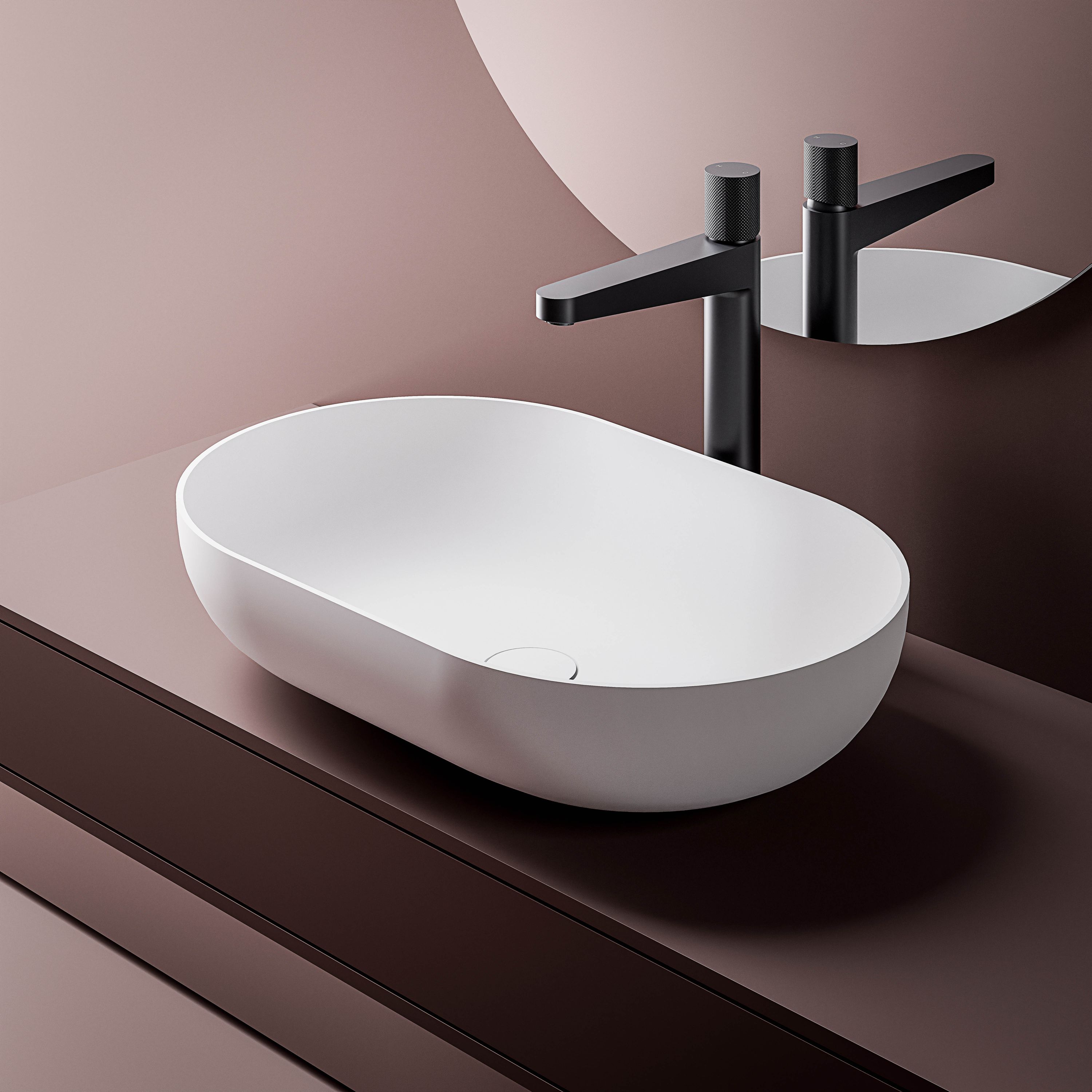 BERNSTEIN - O-540 Lavabo de pedestal en fundición mineral - blanco mate - 54 x 34 x 10,5cm Con ...