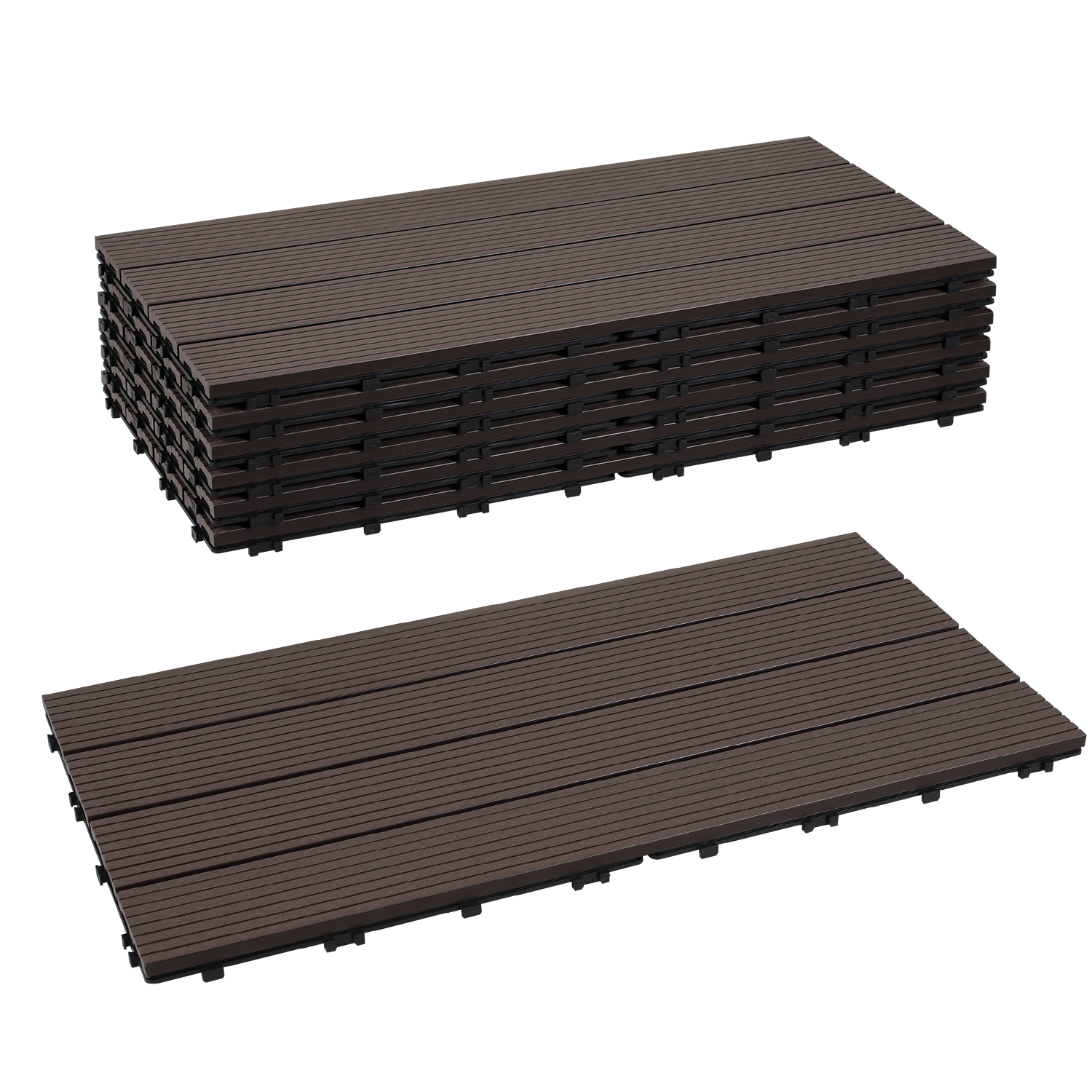 6 dalles de terrasse en WPC, 60 x 30 cm, à clipser, 1 m², marron foncé | Leroy Merlin
