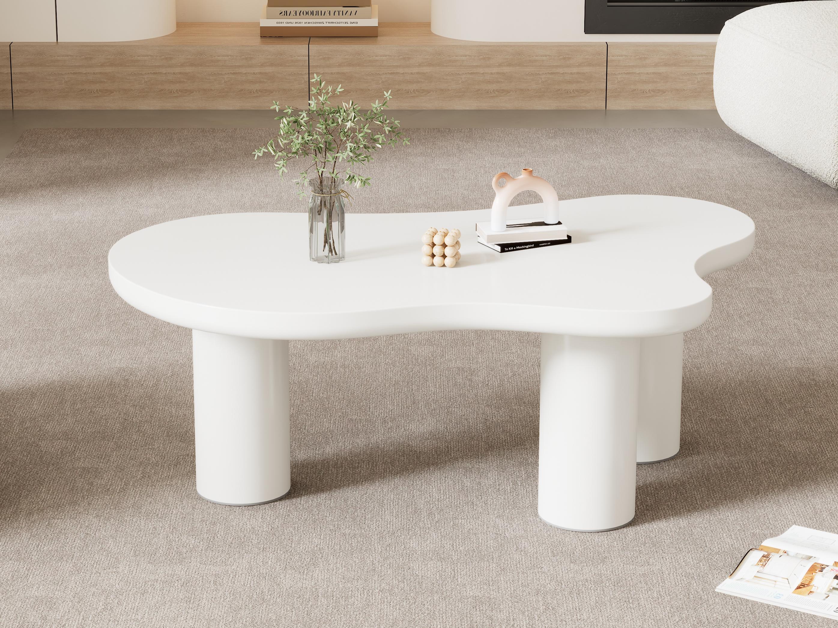 Table basse en MDF et PVC - plateau en forme nuage irrégulière - Blanc ...