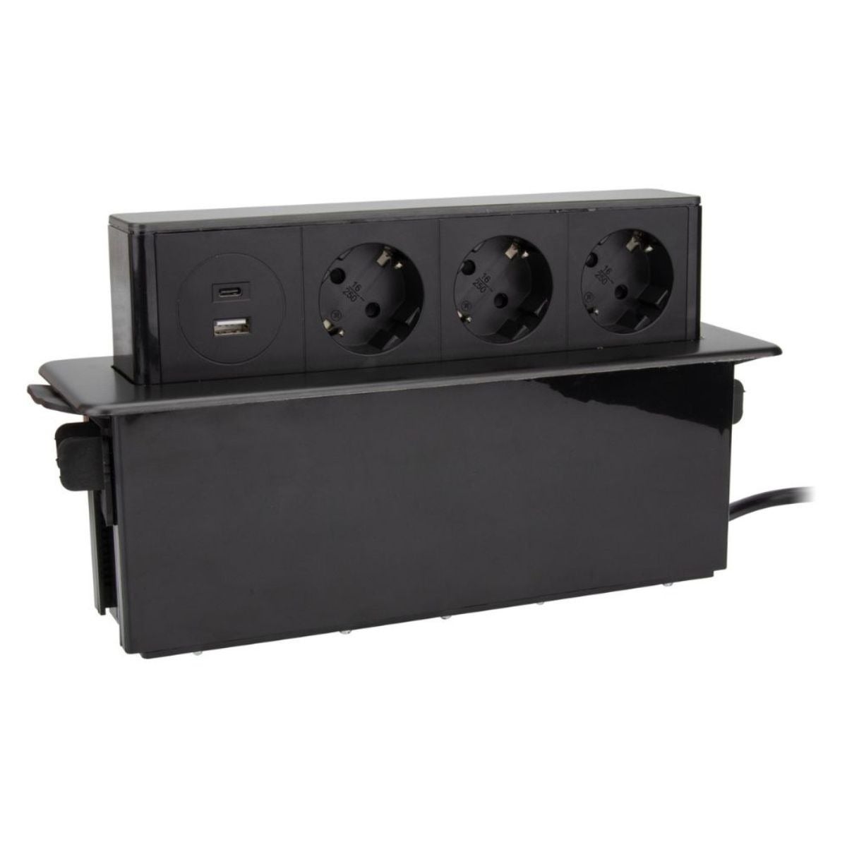 Multiprise rétractable 3 prises Schuko + 2 USB A+C - Noir - Zenitech ...