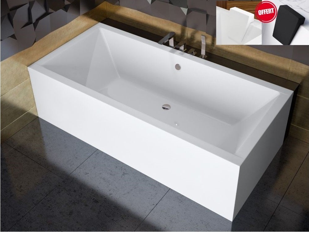 Baignoire rectangulaire de 165 x 75 cm - BLANC - avec Repose Tête ...