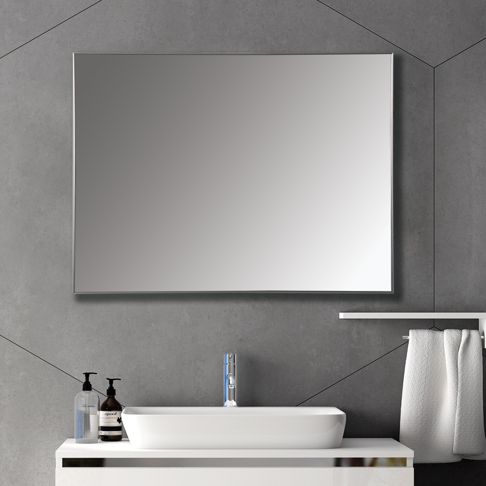 PROFILE - Miroir 100x70 cm avec cadre périmétrique en ABS effet chrome ...