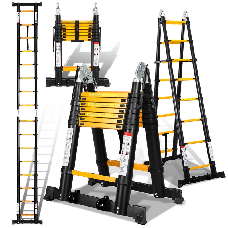 Scala telescopica nera, scala pieghevole 2,5M+2,5M, scala con telaio e ...