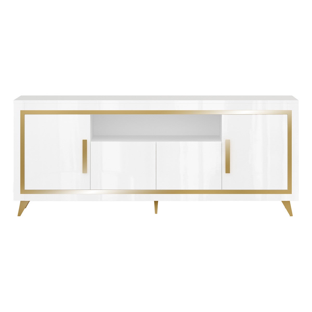 JEMMA - Buffet 4 Portes Laqué Blanc et Décor Doré avec Leds | Leroy Merlin
