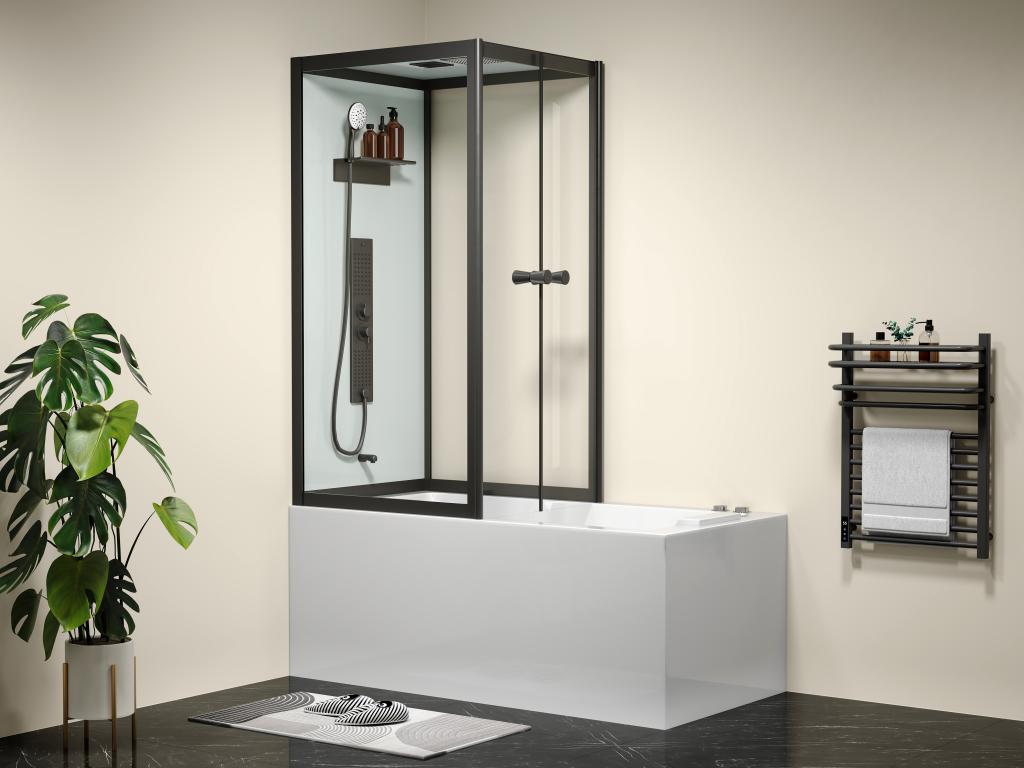 Baignoire douche - Profilés noirs - L150 x P75 x H215 cm - 100 ...