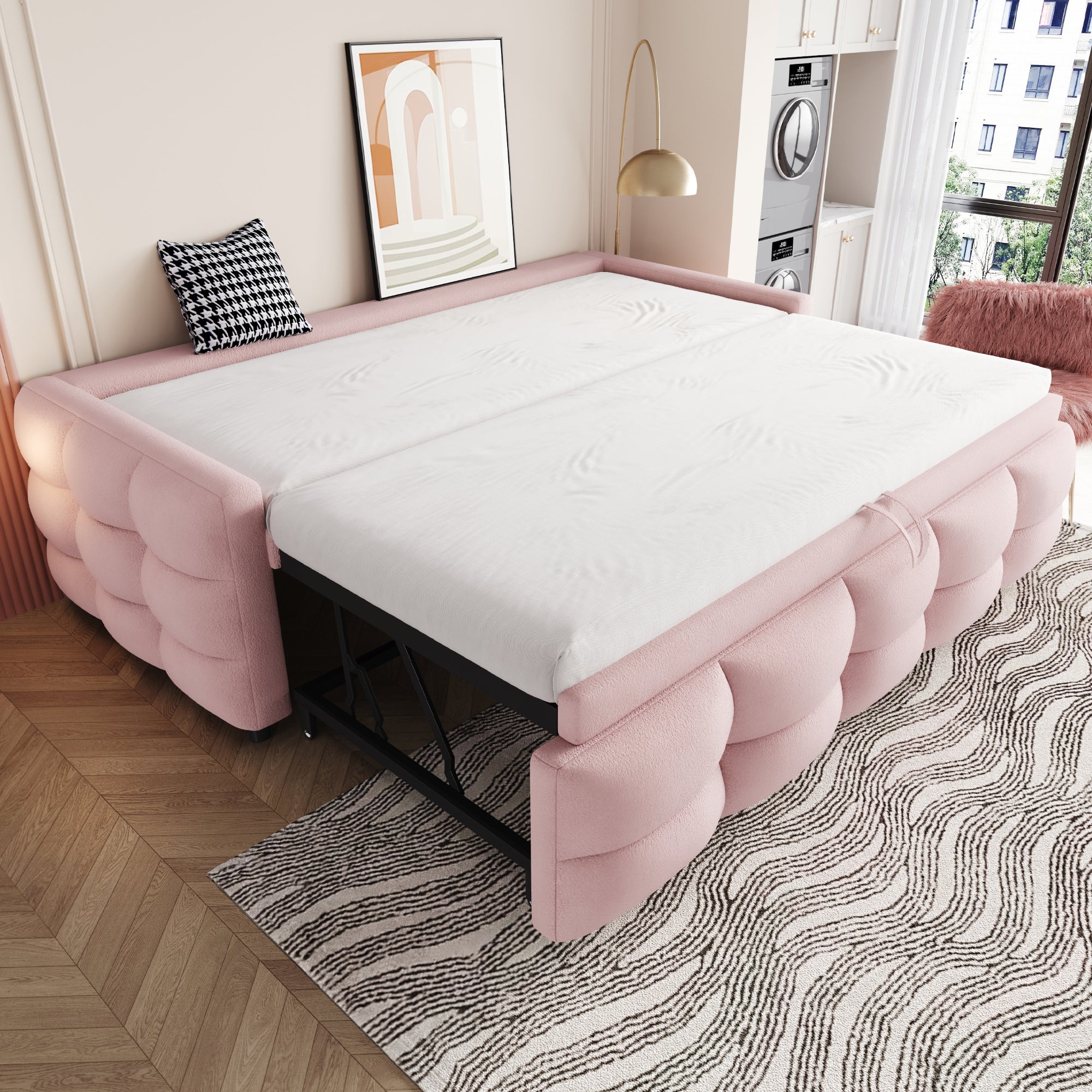 Canapé-lit extensible 90/180*190 cm en velours Teddy, lit simple/double ...