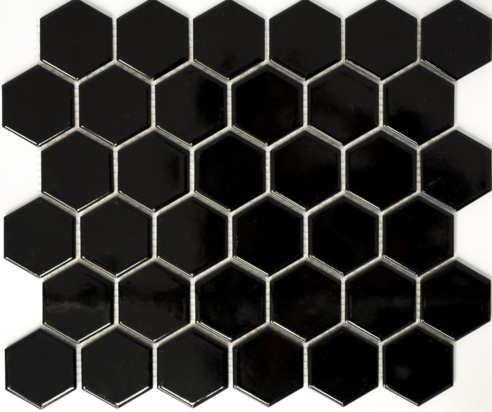Mosaïque hexagonale en céramique noire polie - 10 feuilles de mosaïque ...