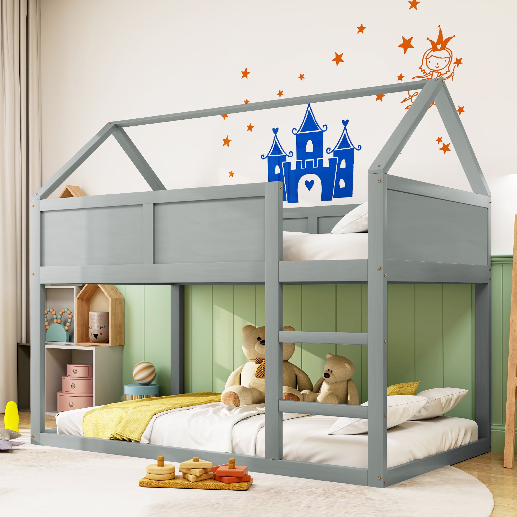 Litera infantil 2 x 90 x 200 cm, cama alta con escalera, estructura de ...