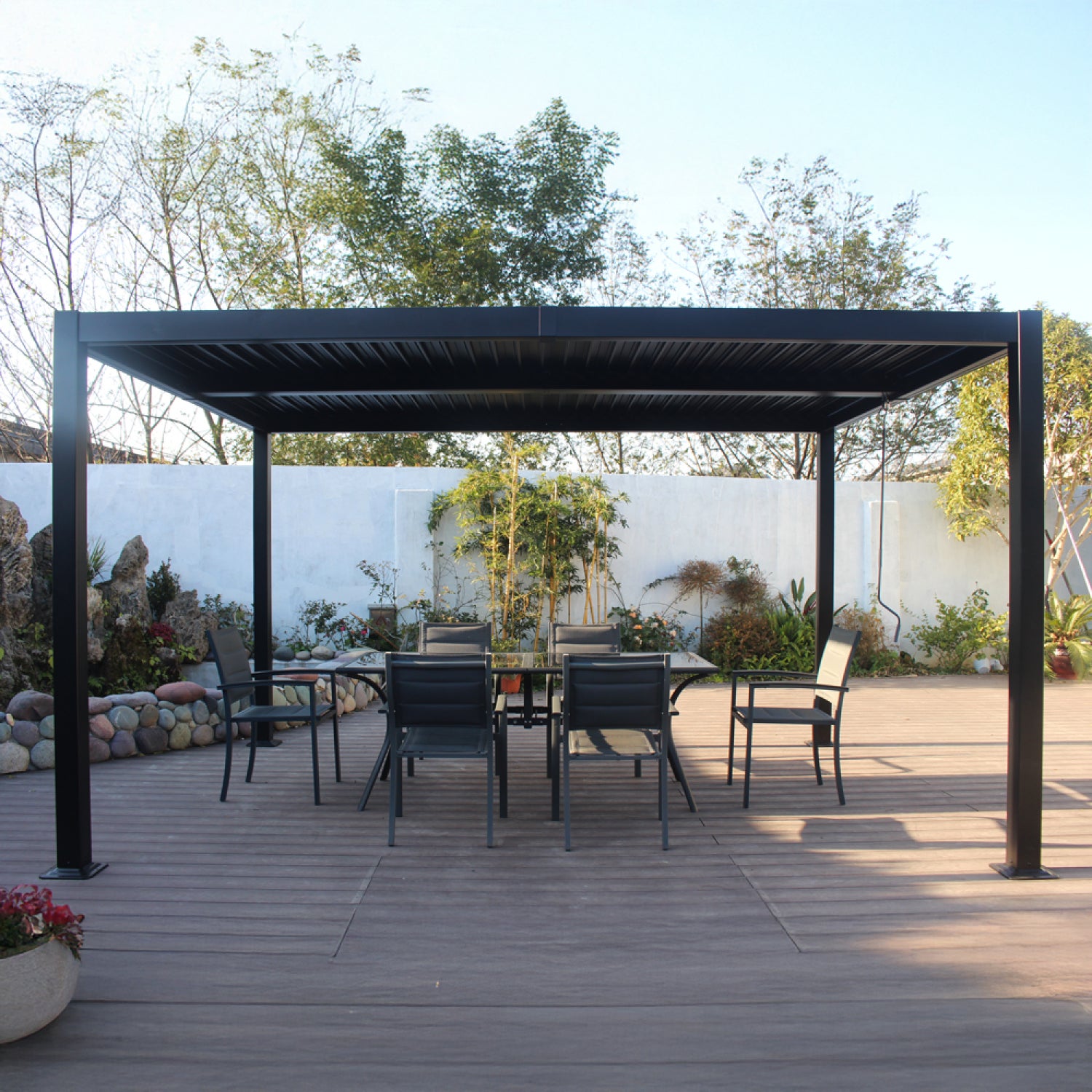 Pergola bioclimatique 4x3m structure en aluminium noir HYDRA | Leroy Merlin