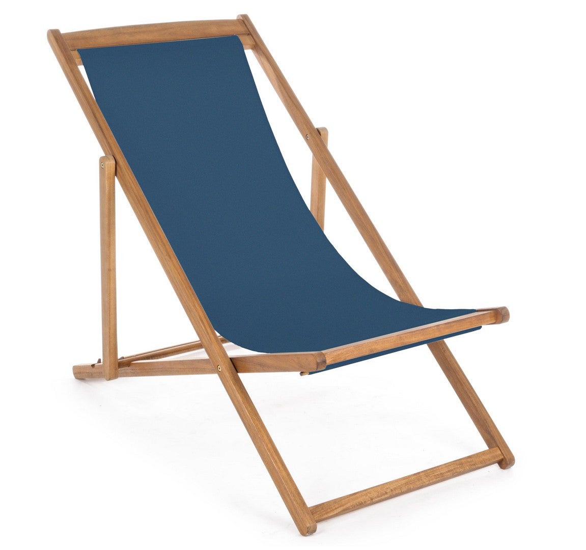 Chaise longue en bois d'acacia, inclinable en 4 positions, bleue ...