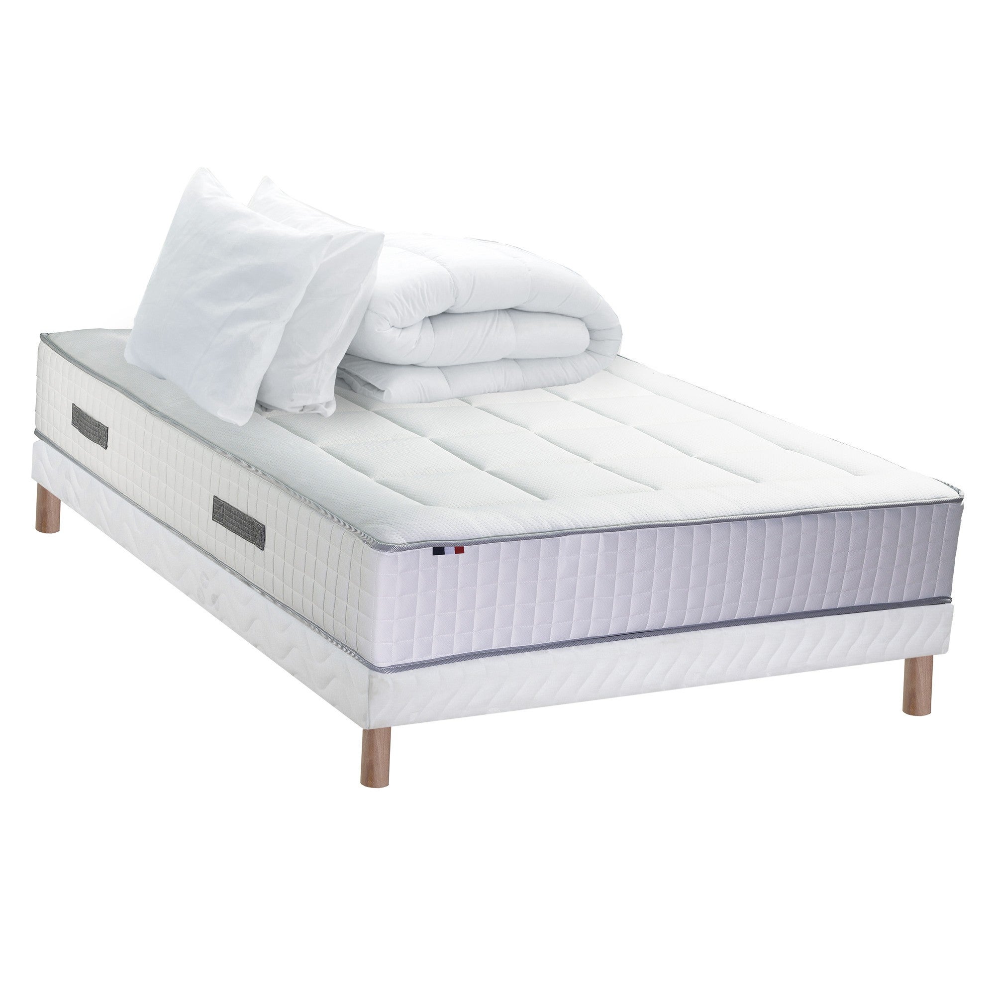 Ensemble Matelas Ressort 7 zones + Mémoire de forme + Sommier + couette ...