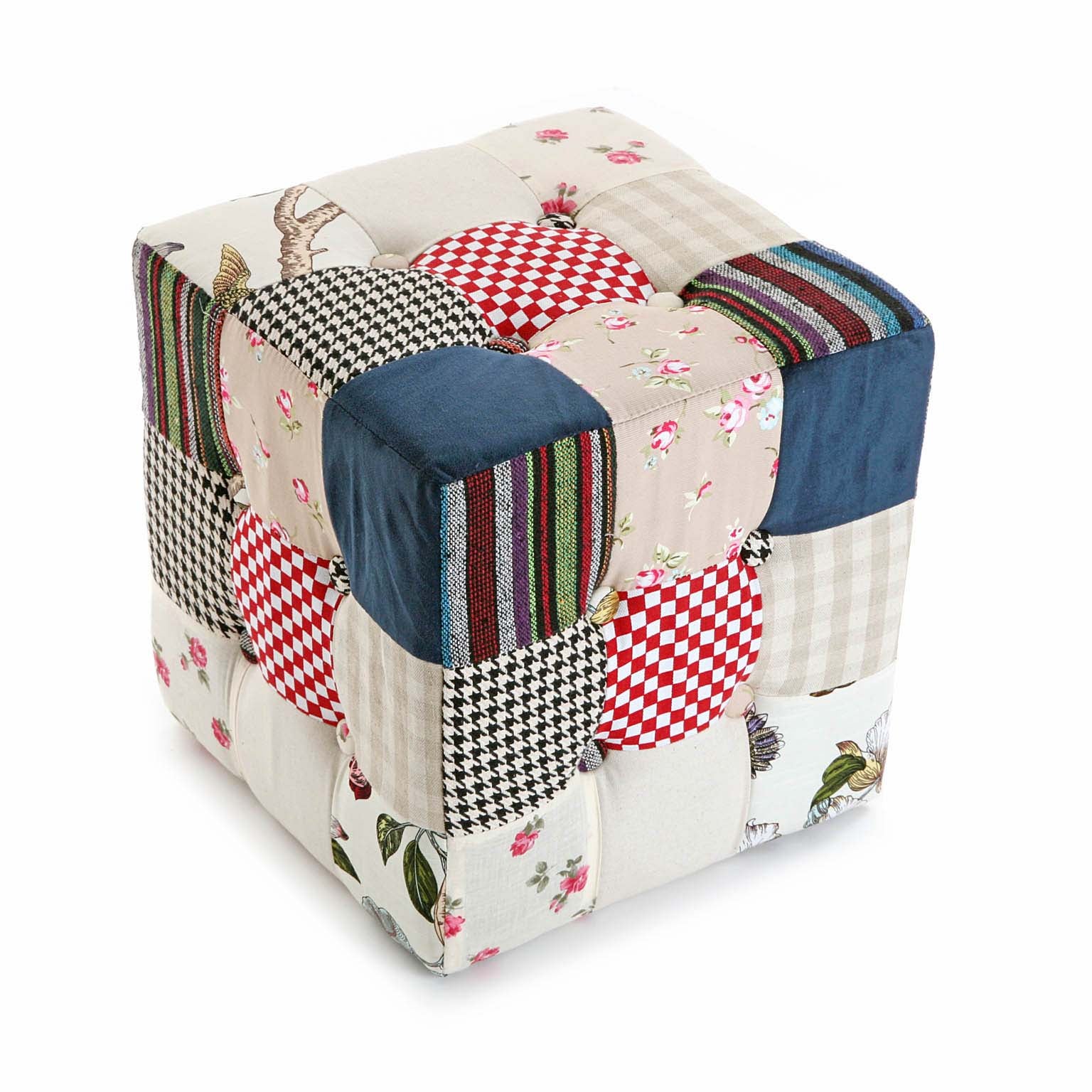 Versa Romantic Patchwork Tabouret puff carré Repose-pieds pour le salon ou la chambre, Bleu ...