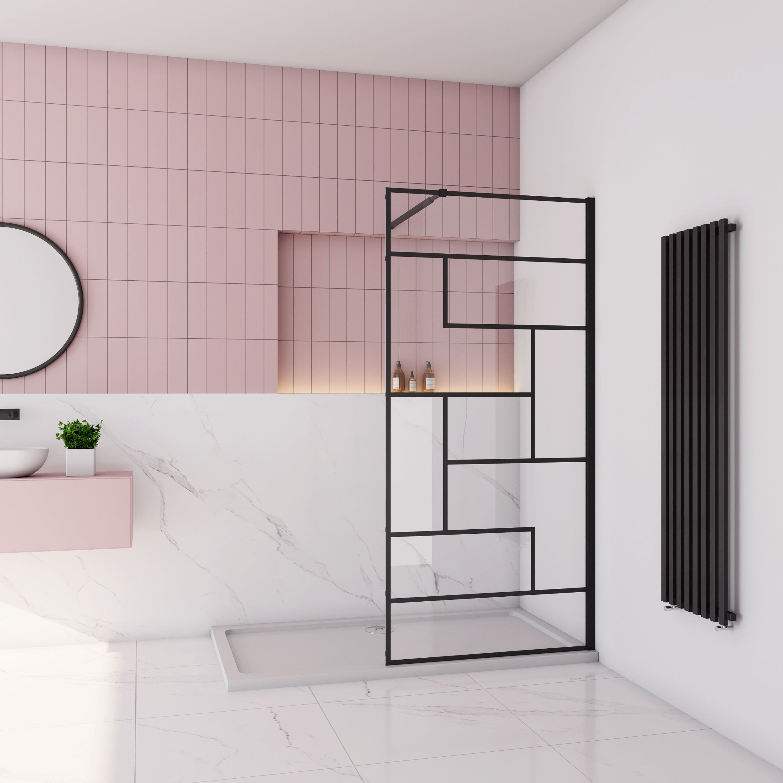 Aica Paroi de douche à l’italienne forme à carreaux noir 90x200cm,en ...