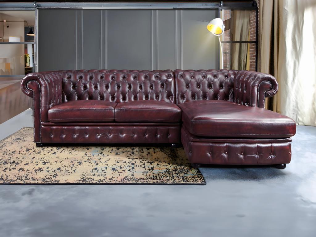 Divano angolare chesterfield 100% pelle di bufalo Cherry Angolo a destra - BRENTON | Leroy Merlin
