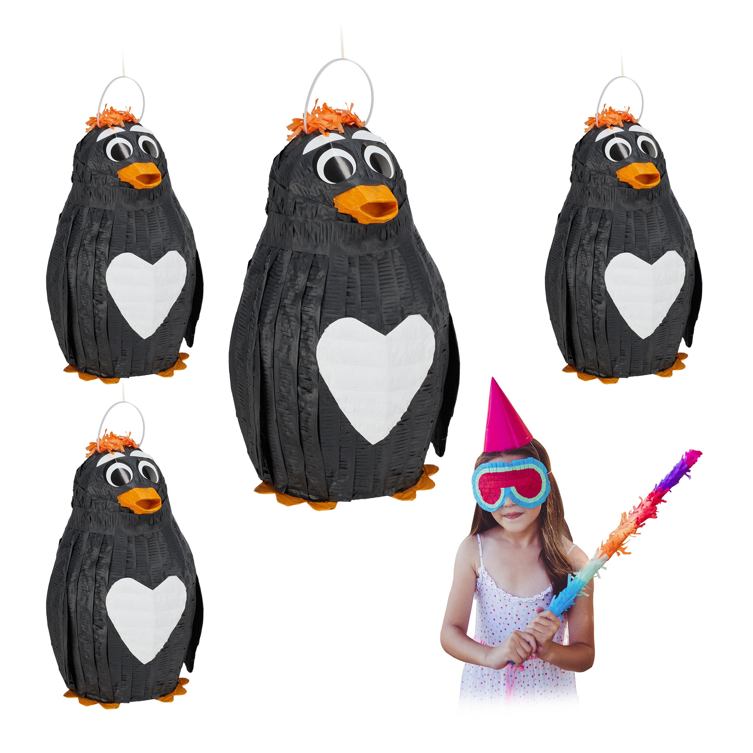 Piñata pingouin, lot de 4, à suspendre, enfants & adultes, anniversaire ...