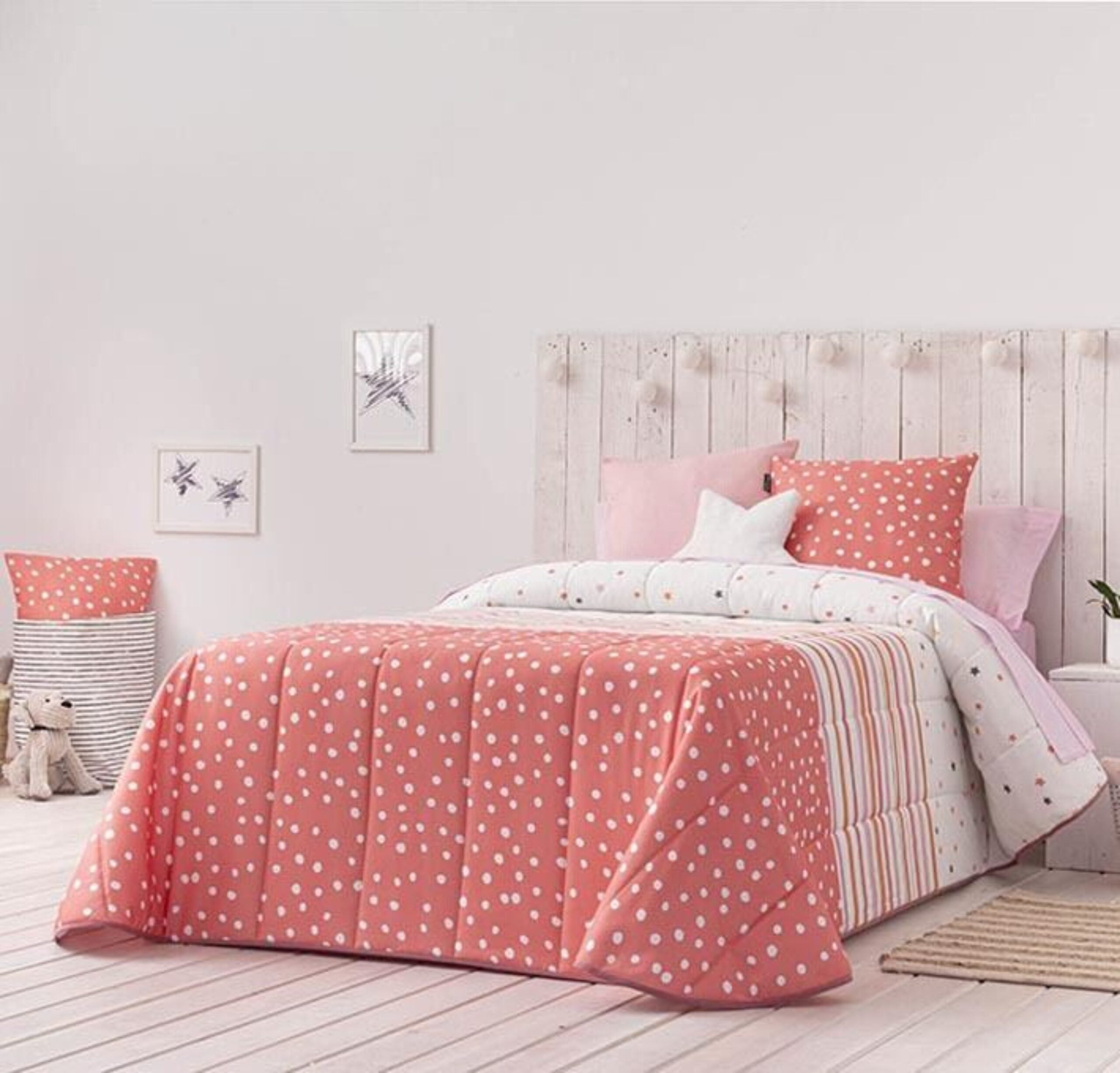 Colcha Bouti Infantil Cenefas Relleno 100 gr Rosa para Cama de 150 cm ...