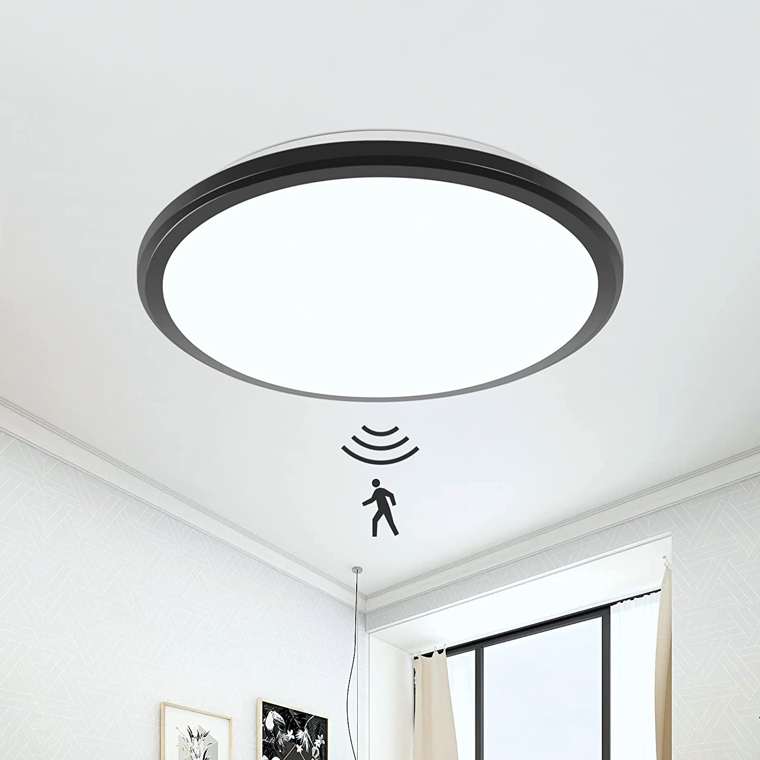 GOECO Plafonnier LED avec détecteur de mouvement Blanc Froid 6000K Rond ...