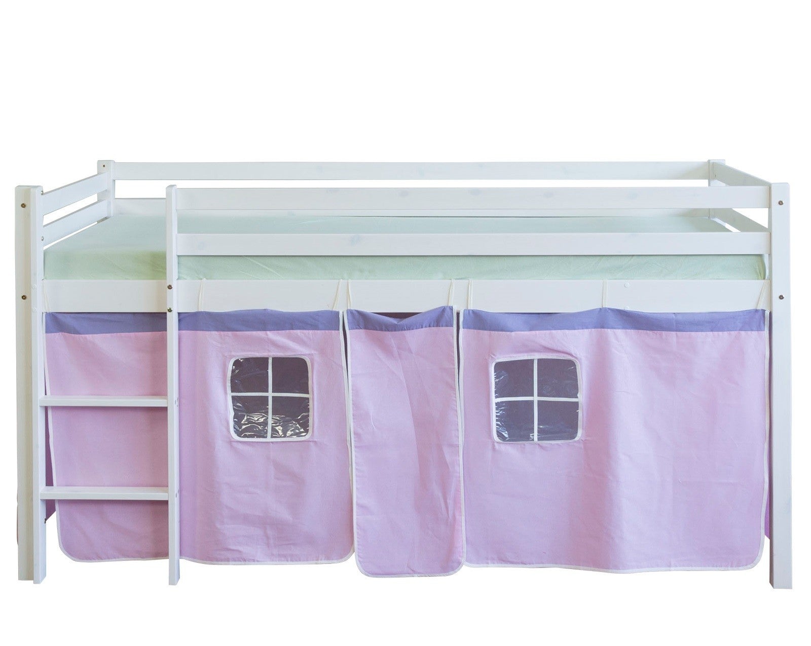 Lit mezzanine 90x200cm avec échelle en bois blanc et toile rose ...
