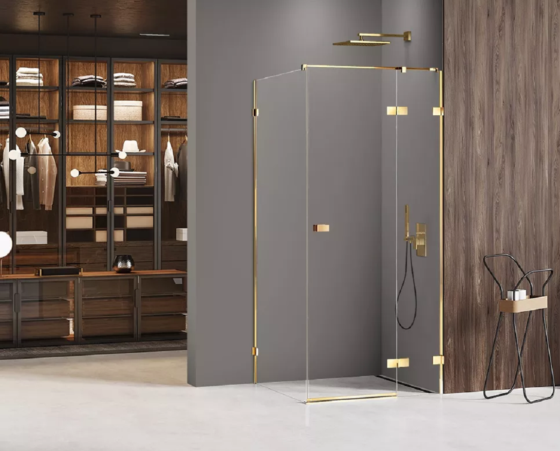 Cabine de douche doré 120x120 cm,pivotante gauche MIAMI GOLD SHINE ...