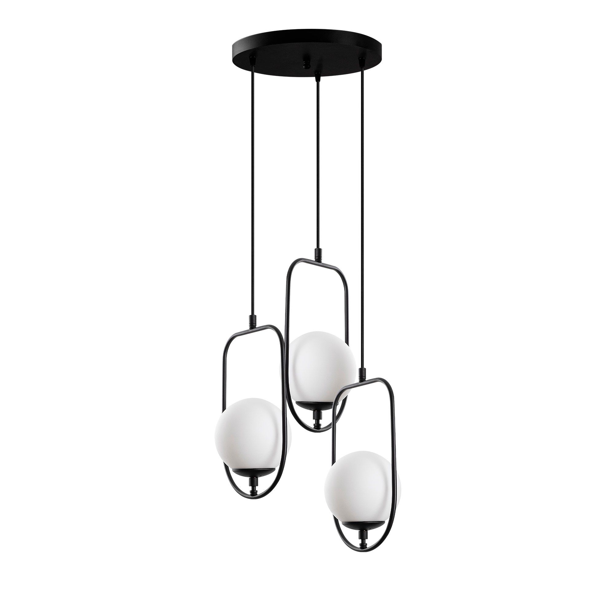 Suspension design 3 lampes saccadé Rijin D55cm Métal Noir et Verre ...