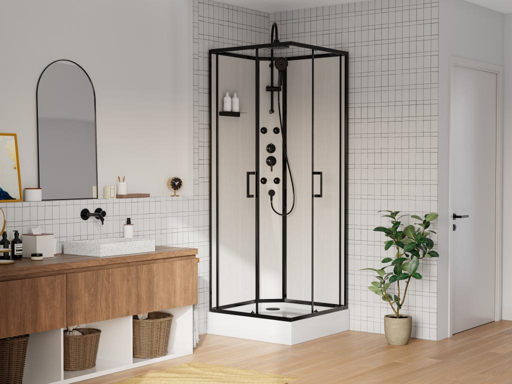 Kabina prysznicowa z hydromasażem z włókna bambusowego - Czarny mat ...