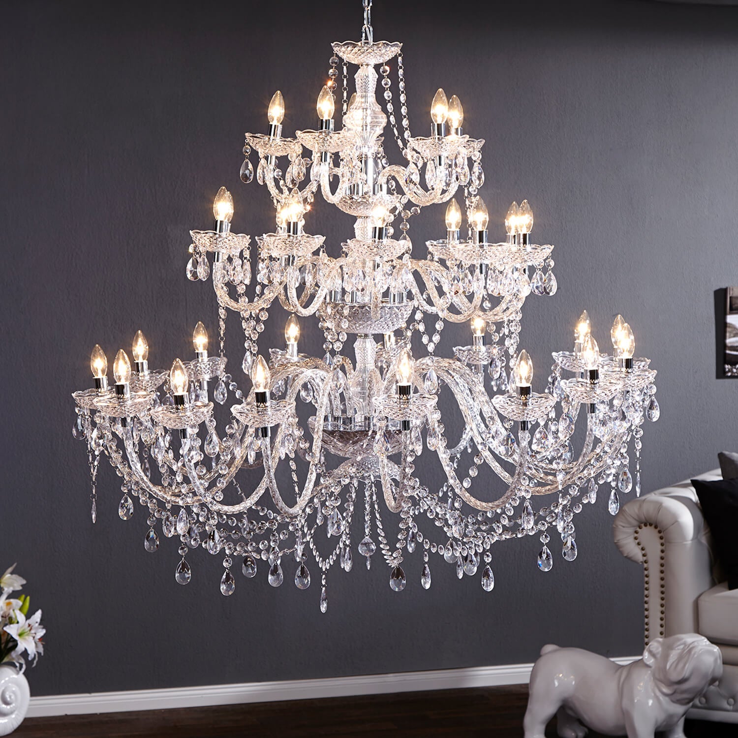 Grand lustre Ø110cm avec cristaux acryliques pour le salon | Leroy Merlin