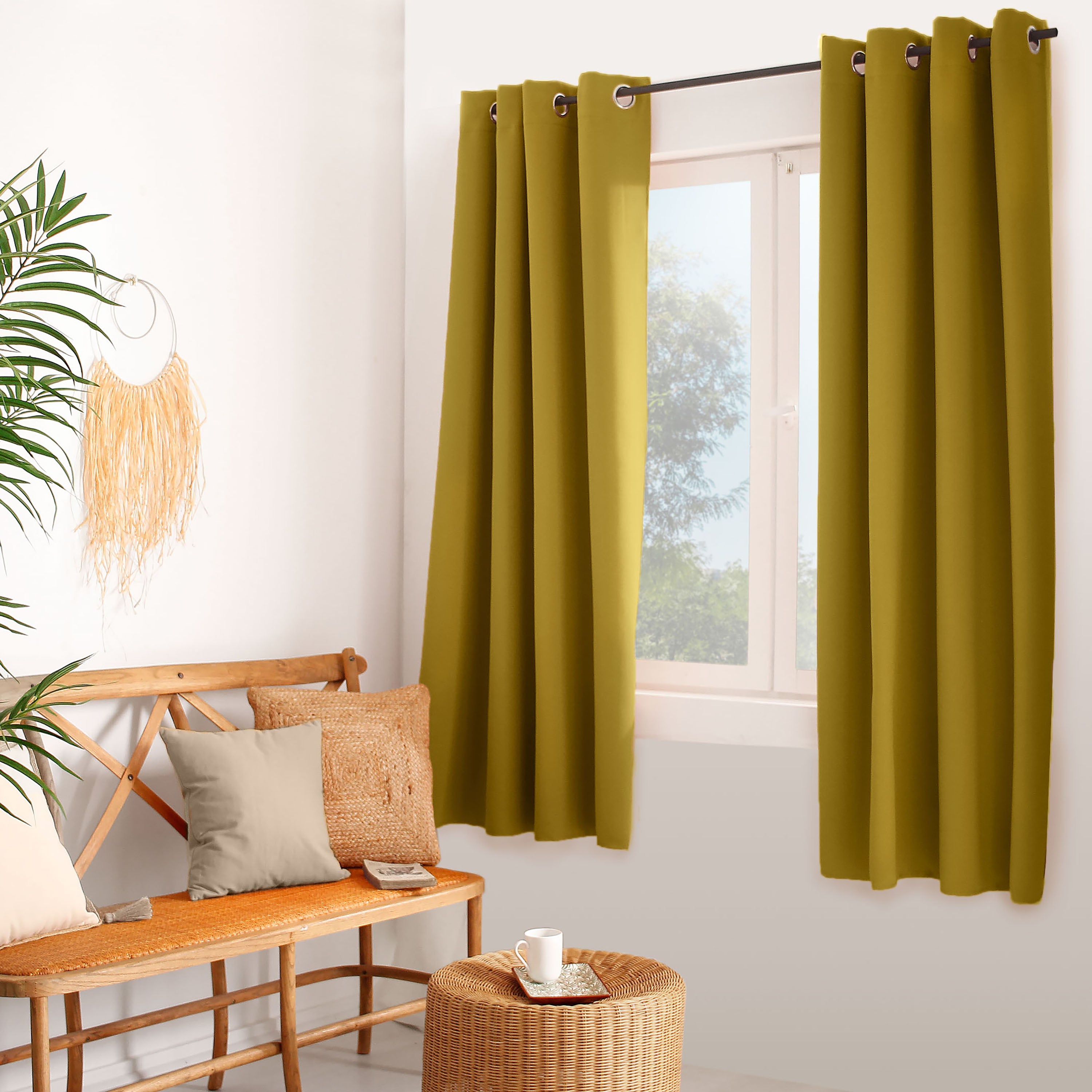 Juego de 2 cortinas opacas con ojales, bronce, 140x180cm, 100% ...