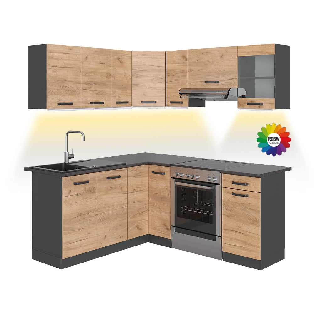 Vicco Cocina esquinera Rick, Oro power roble/antracita, 187 x 60 cm AP ...