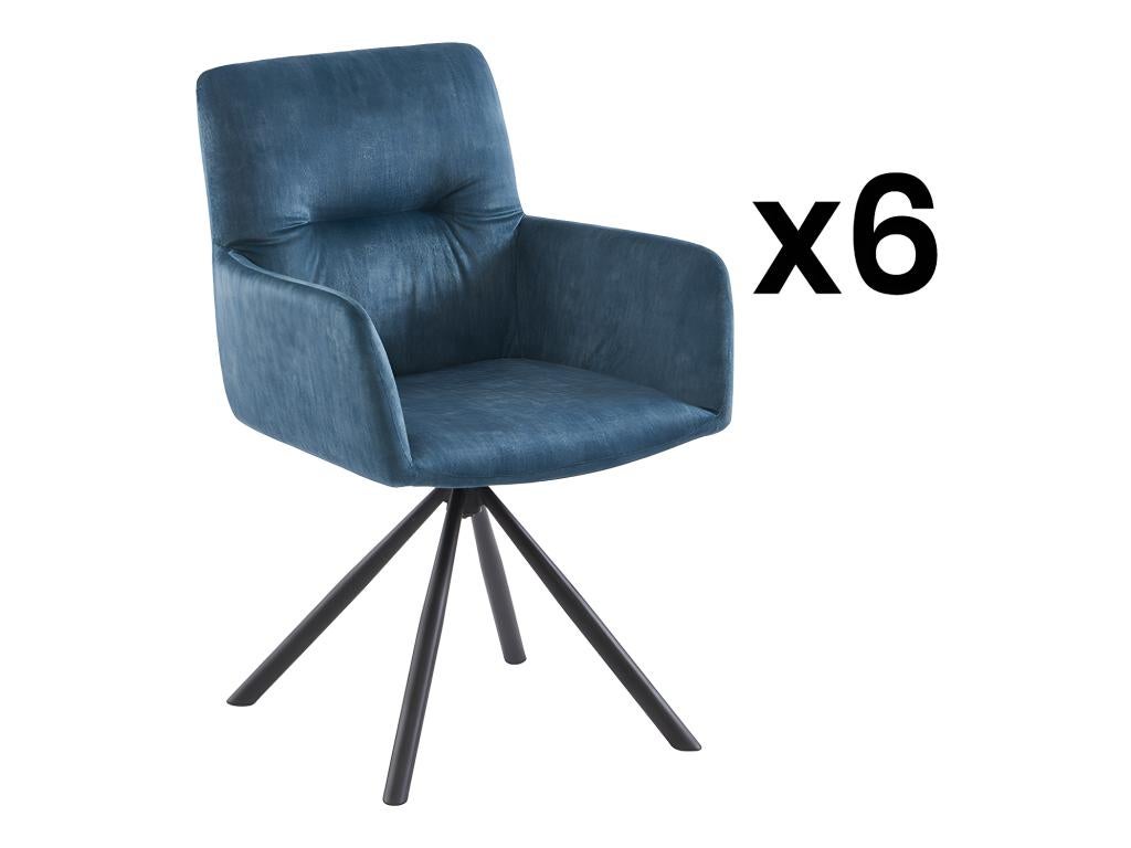 Lot de 6 chaises pivotantes avec accoudoirs en velours et métal - Bleu ...