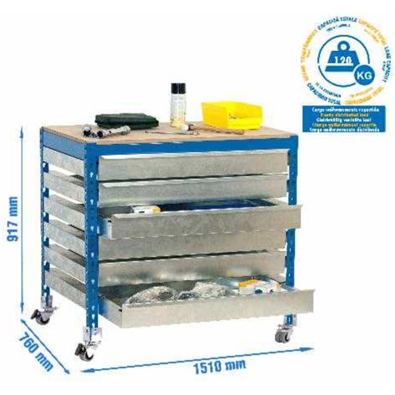 Etabli sans vis SIMONWORK MOBILE BT5 BOX6 1500 BLEU/BOIS | Leroy Merlin