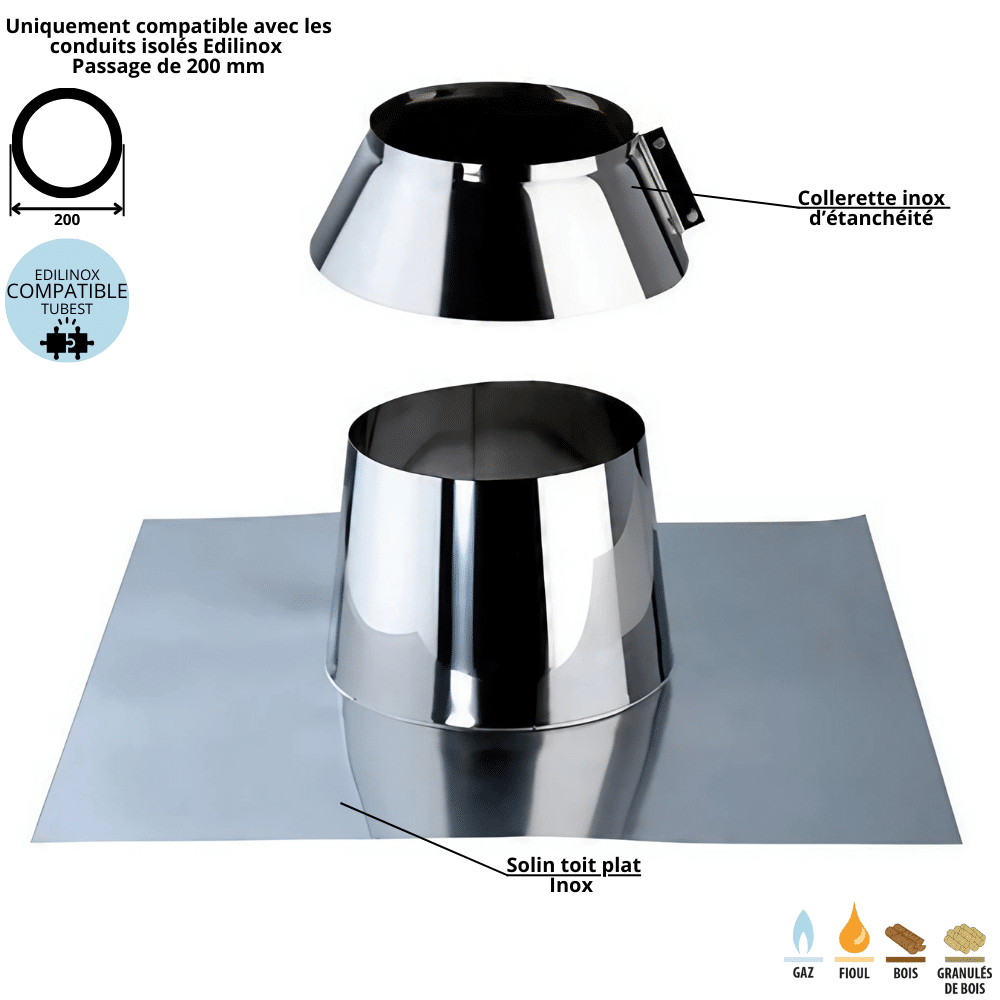 Solin toit plat inox conduit double paroi isolé Edilinox - Diamètre 150 ...